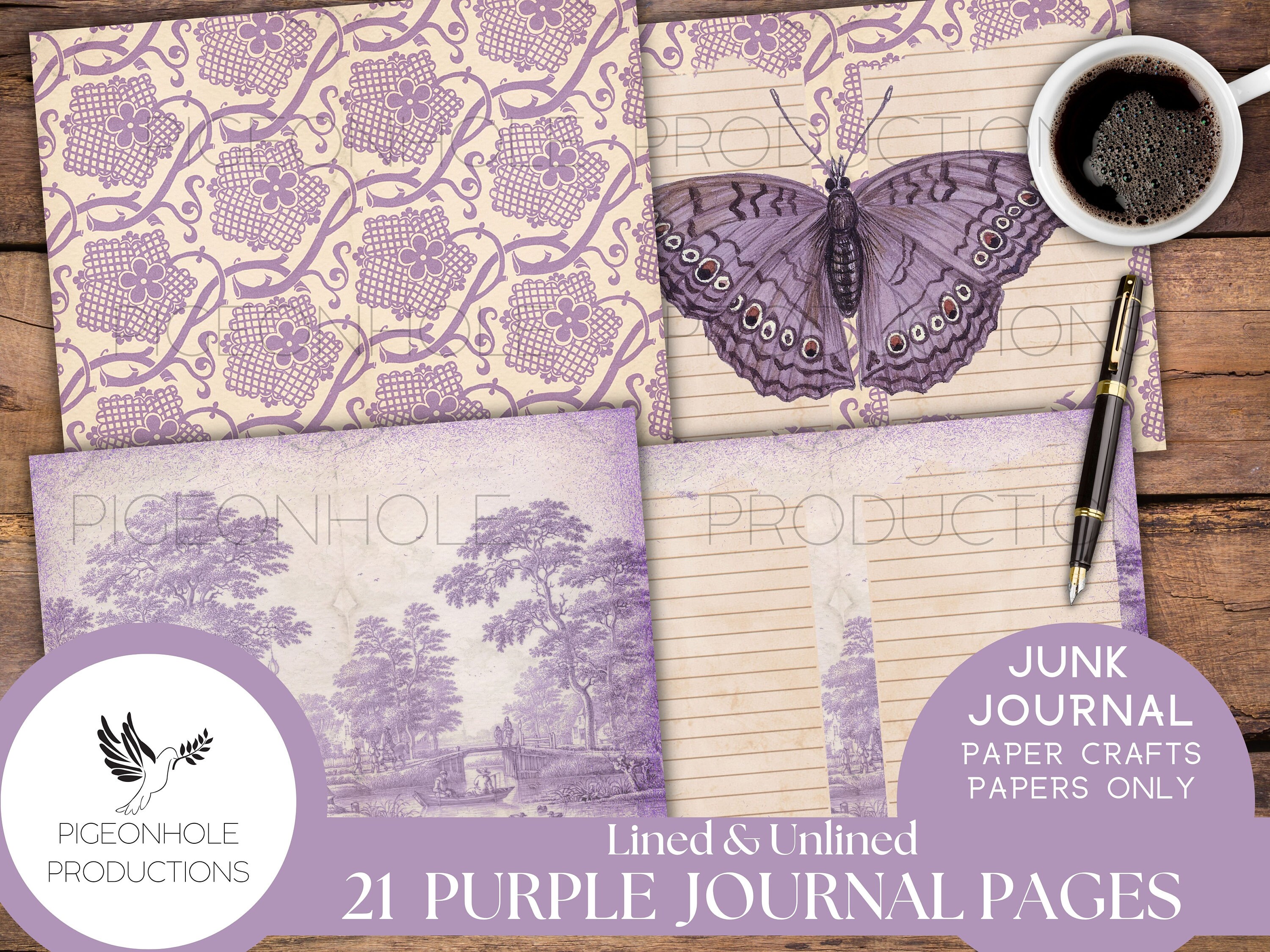 Purple Junk Journal Lined & Unlined Papers PRINTABLE 21 - Etsy