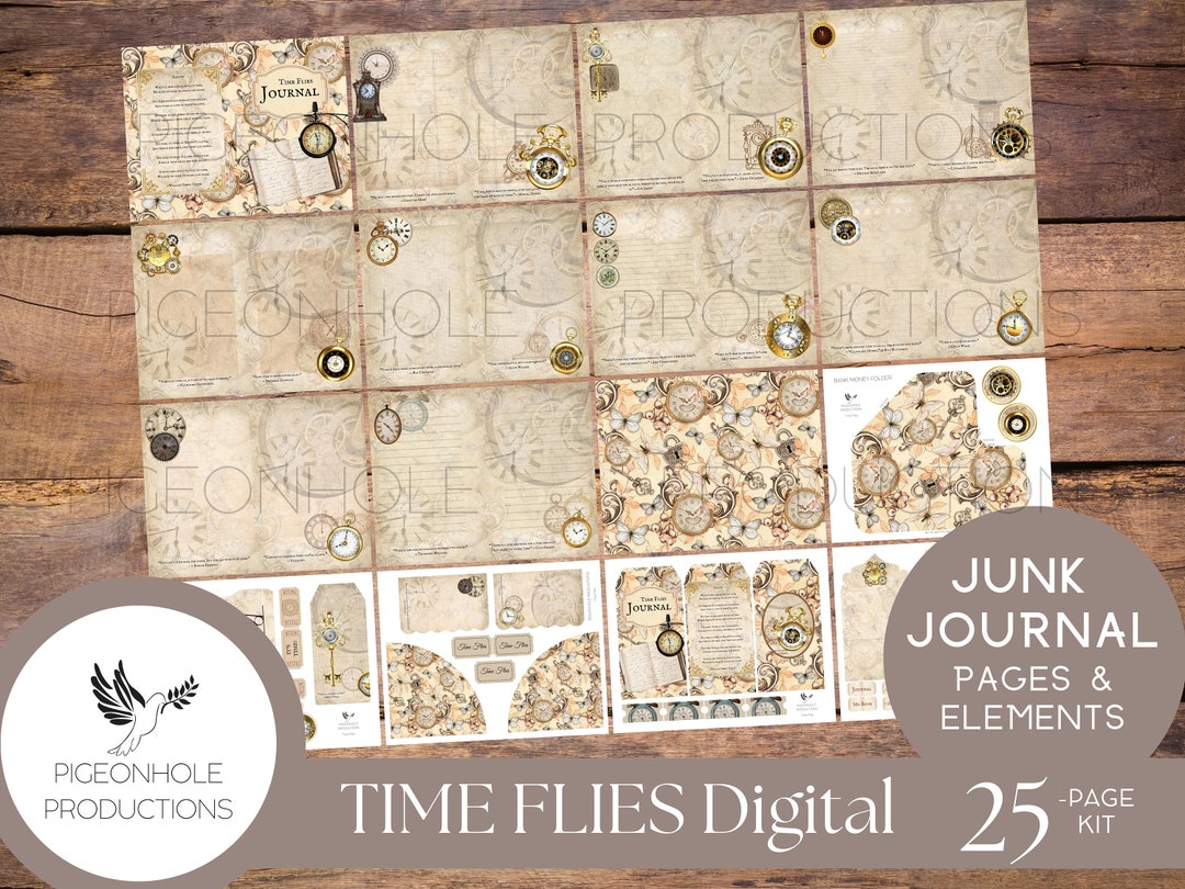 Time Flies Vintage Timepieces Junk Journal Kit—printable—with Uplifting ...