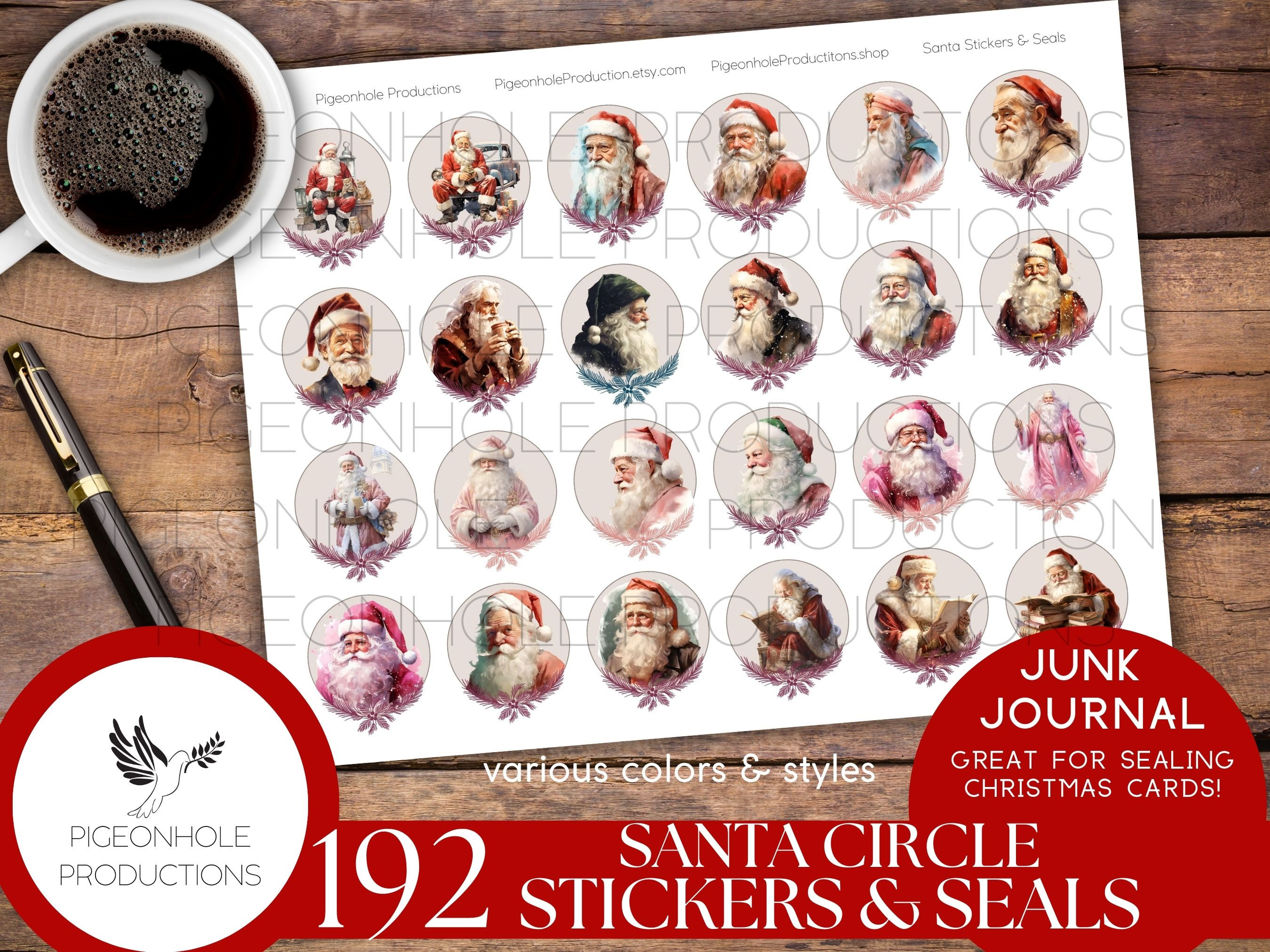 Santa Circle Stickers & Seals PRINTABLE 192 Christmas - Etsy