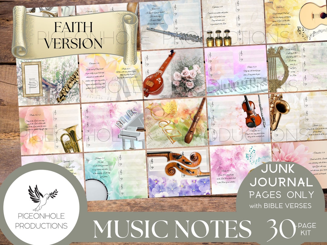 Music Notes BIBLE Junk Journal Pages Kit, PRINTABLE, 30 Sheets Journal ...