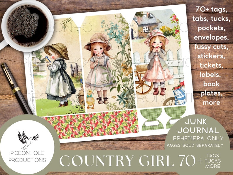 Country Girl Journal EPHEMERA, PRINTABLE, 70 Tags, Tucks, Pockets ...