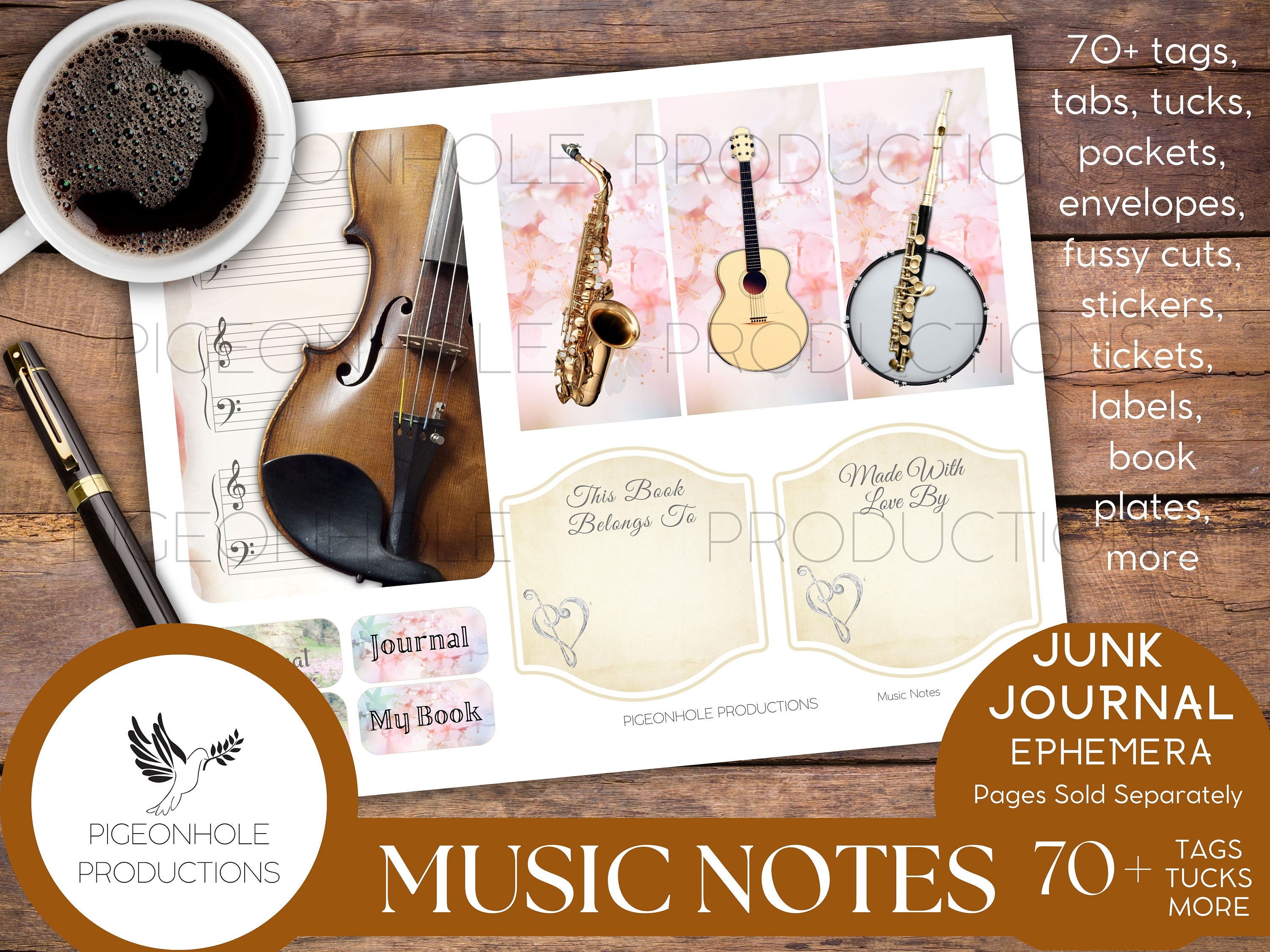 Music Notes Junk Journal Ephemera, PRINTABLE, 70 Music Themed Tags ...