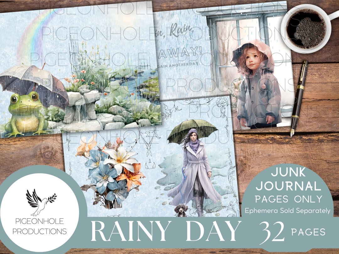 Rainy Day Journal Pages Only Kit, PRINTABLE, 32 Collage, Lined, Unlined ...