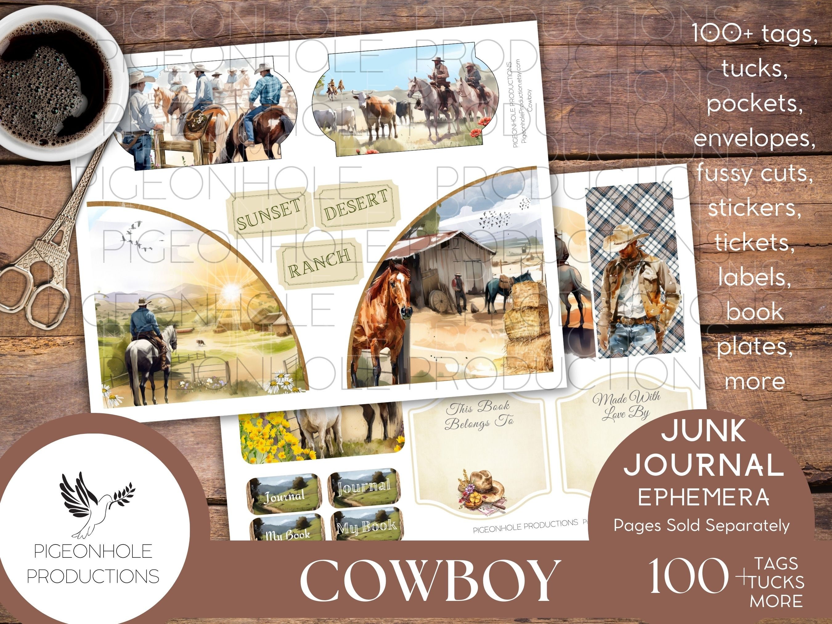 Cowboy Junk Journal EPHEMERA, PRINTABLE, 70+ Tags, Tucks, Pockets ...