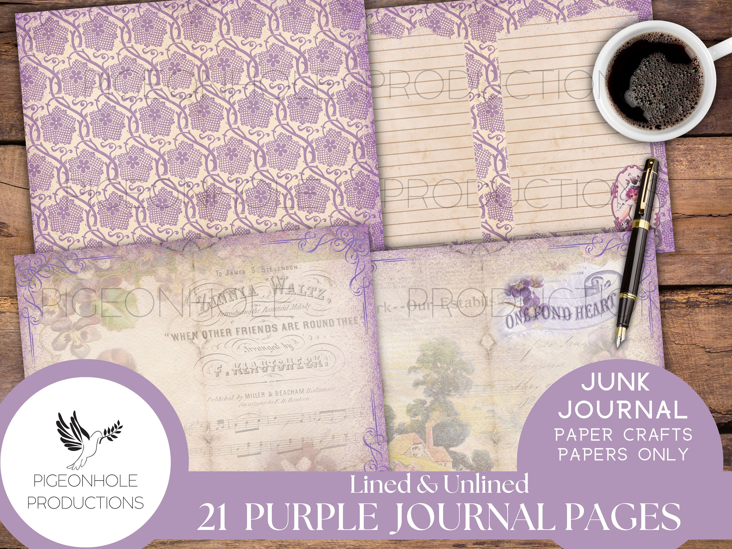 Purple Junk Journal Lined & Unlined Papers PRINTABLE 21 - Etsy