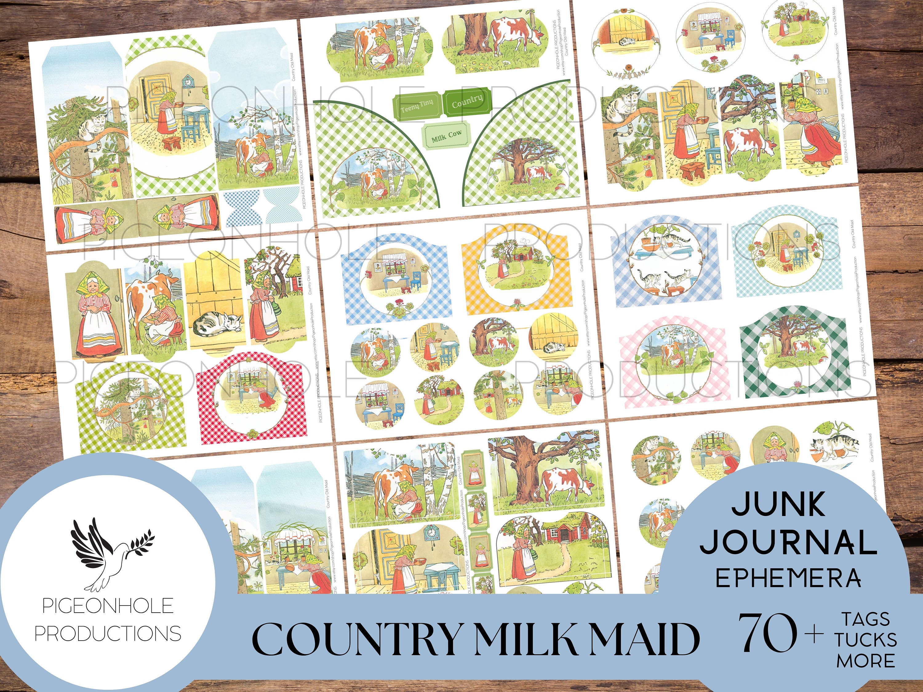 Country Milk Maid Junk Journal EPHEMERA—PRINTABLE—70+ Cute Tags, Tucks ...