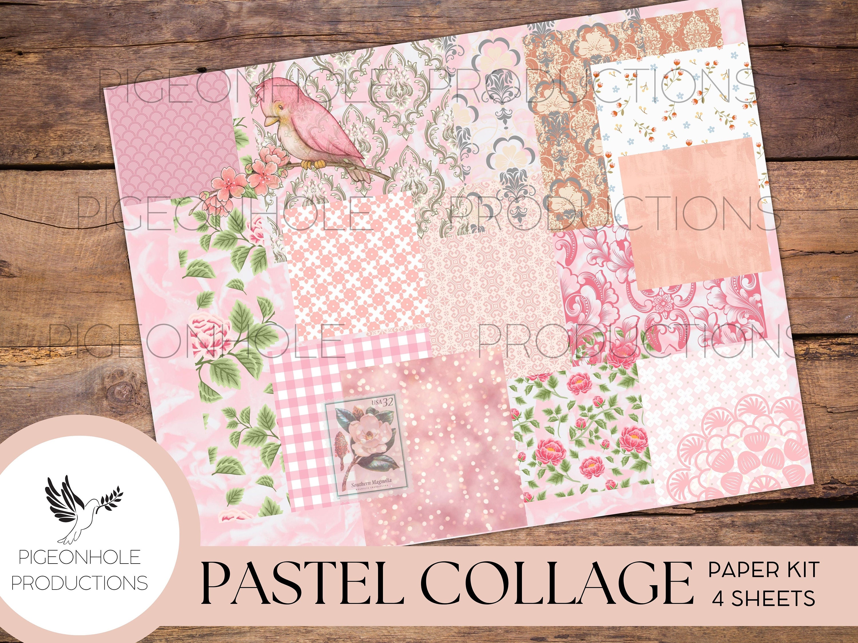 Pastel Collage Paper Kit, PRINTABLE, for Junk Journals, Scrapbooking ...