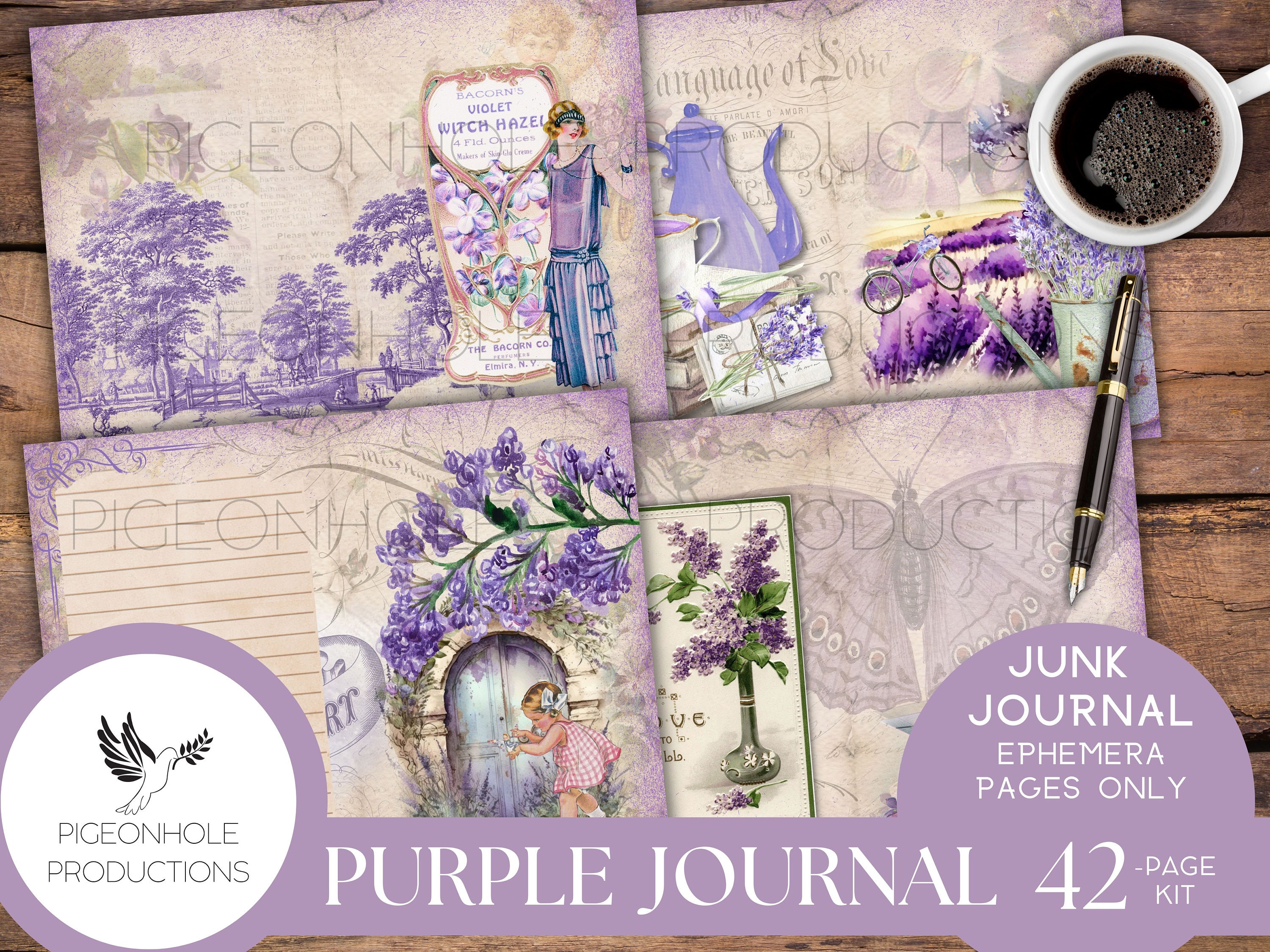 Purple Junk Journal Pages, PRINTABLE, 42 Decorative, Background ...