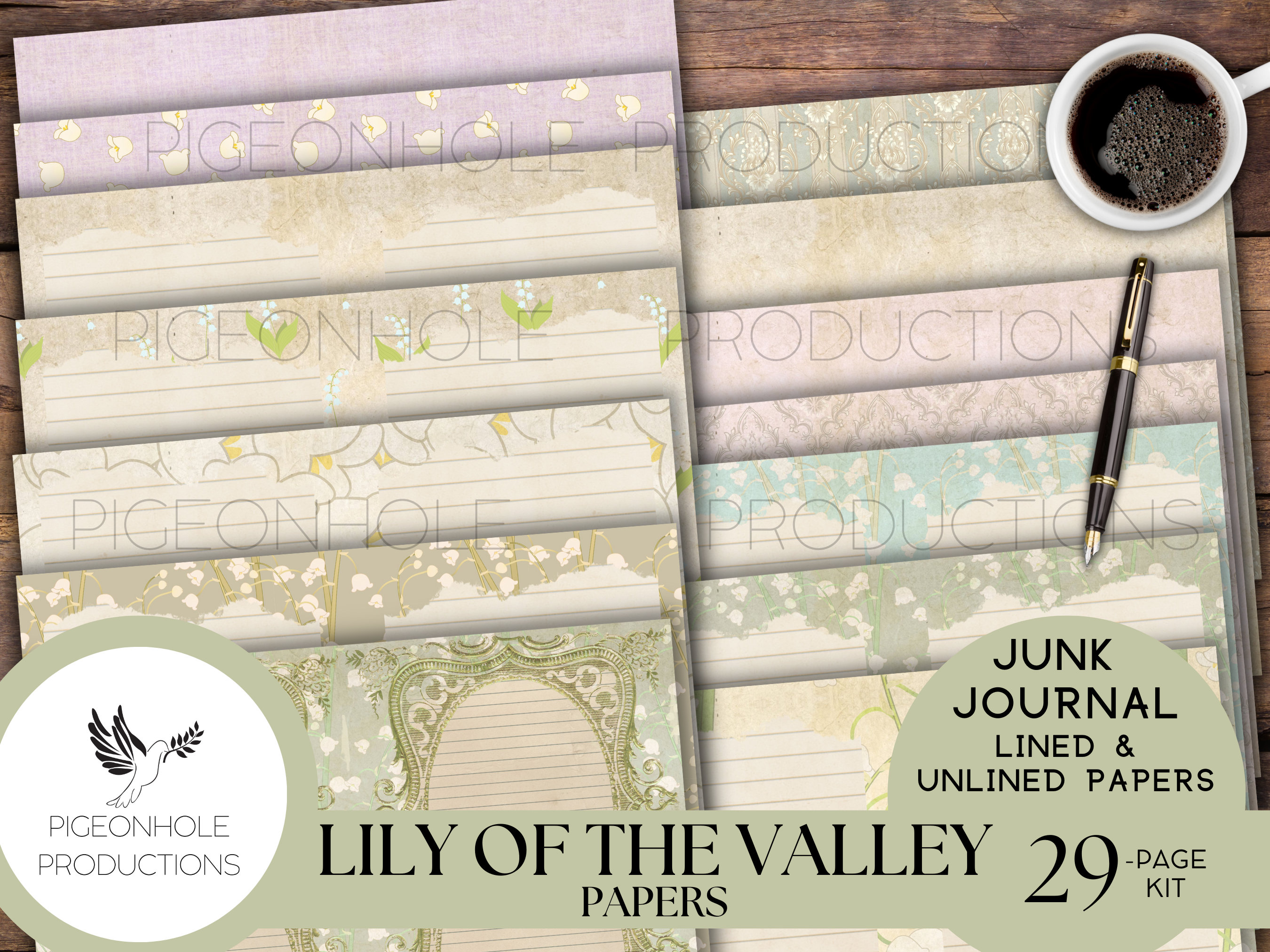 Lily of the Valley Lined & Unlined Papers, PRINTABLE, 29 Sheets, Pretty ...