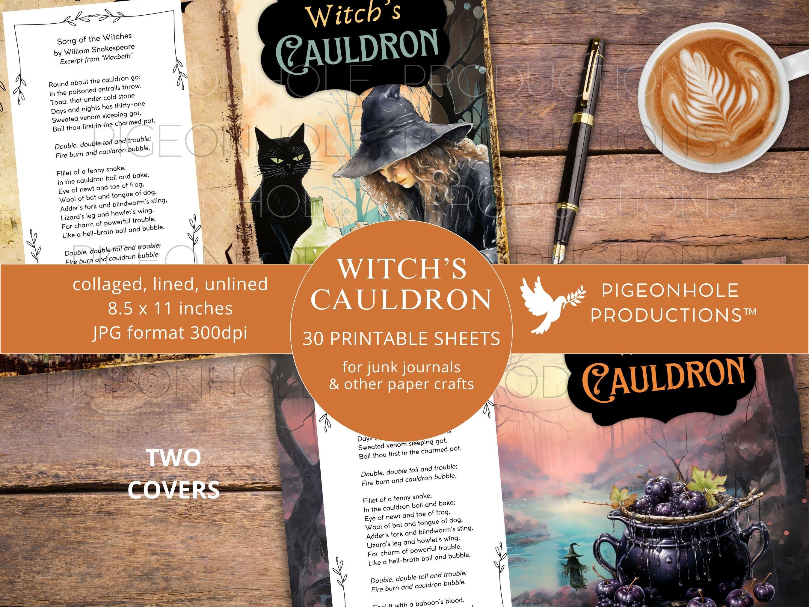 Witch's Cauldron Junk Journal Kit, PRINTABLE, 30 Sheets Collaged, Lined ...