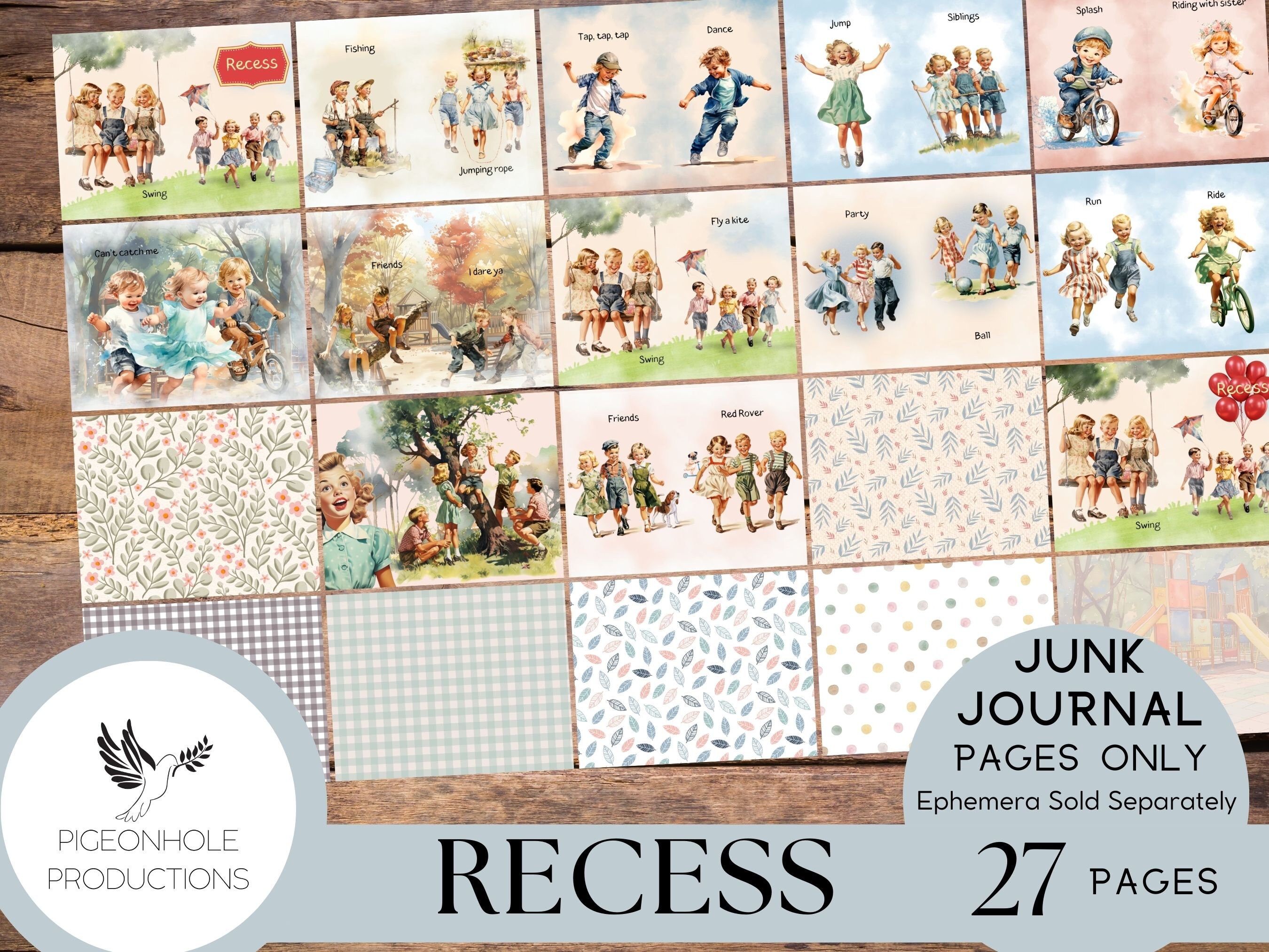 Recess Junk Journal Pages Only Kit, PRINTABLE, 27 Collage, Lined ...