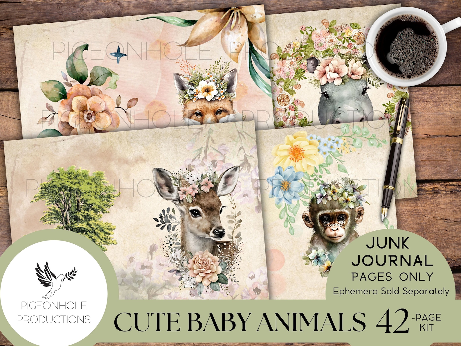 Cute Baby Animals Junk Journal Pages, PRINTABLE, 42 Sweet Baby Animals ...