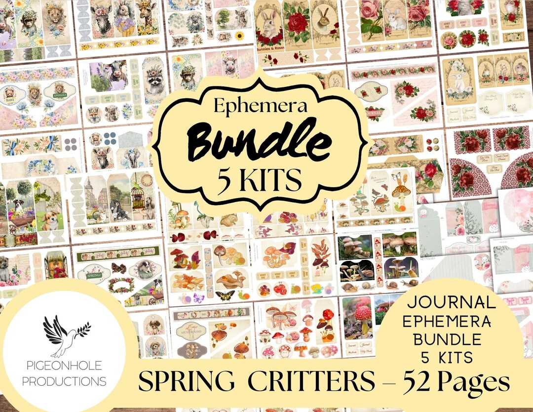 Spring Critters Junk Journal Ephemera BUNDLE, Includes 5 Kits of Tags ...