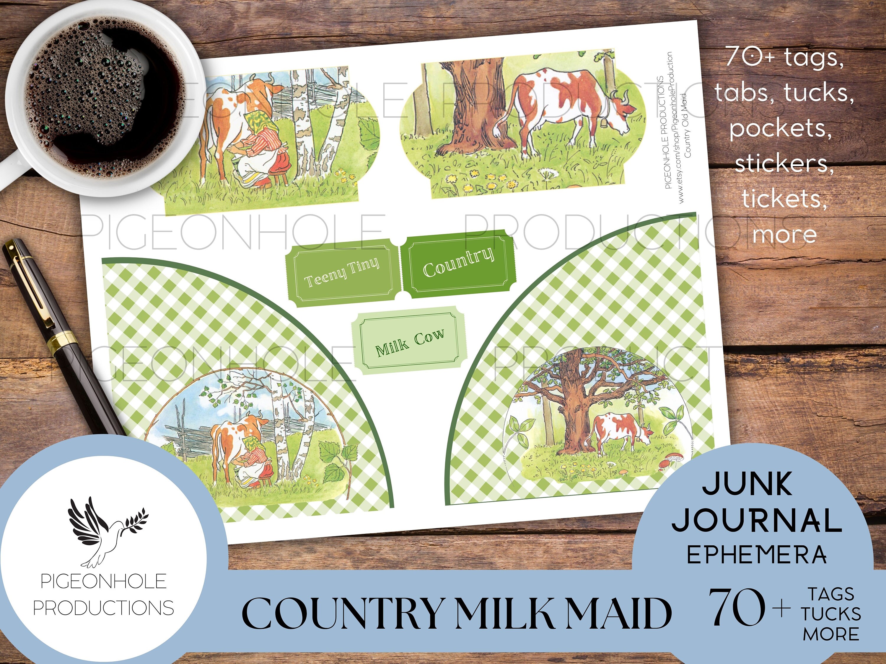 Country Milk Maid Junk Journal EPHEMERA—PRINTABLE—70+ Cute Tags, Tucks ...
