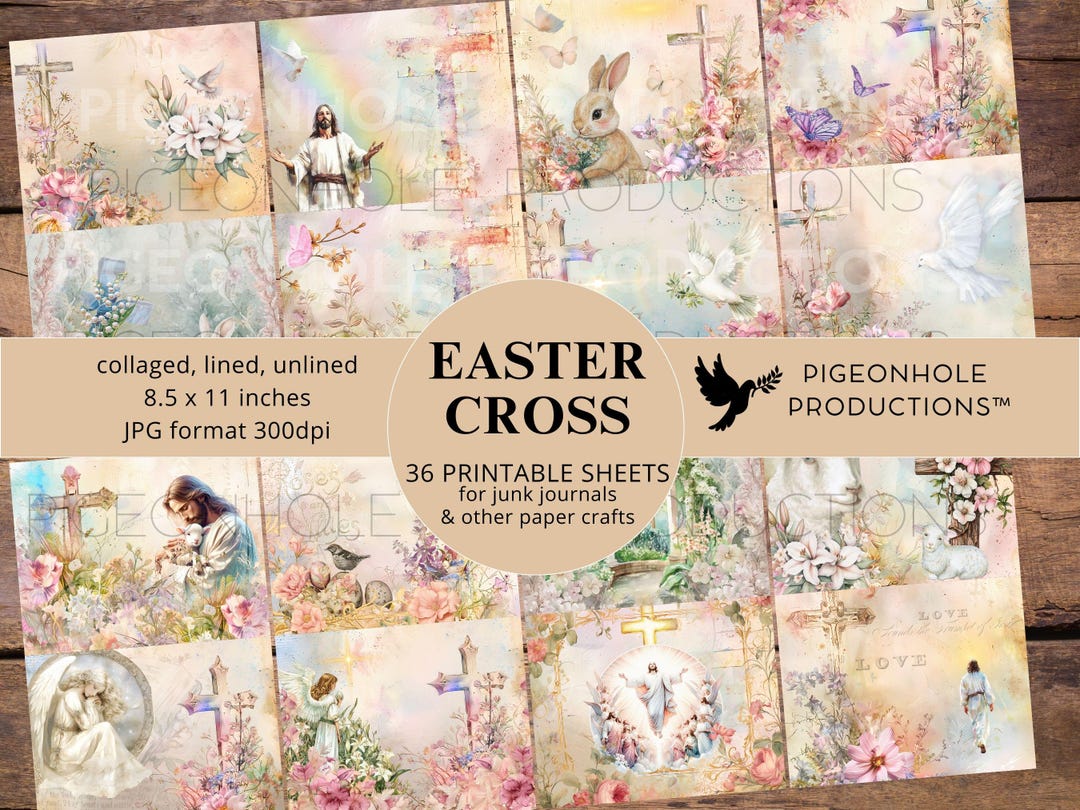 Easter Cross Junk Journal Kit Pages & Papers, PRINTABLE, 36 Collaged ...