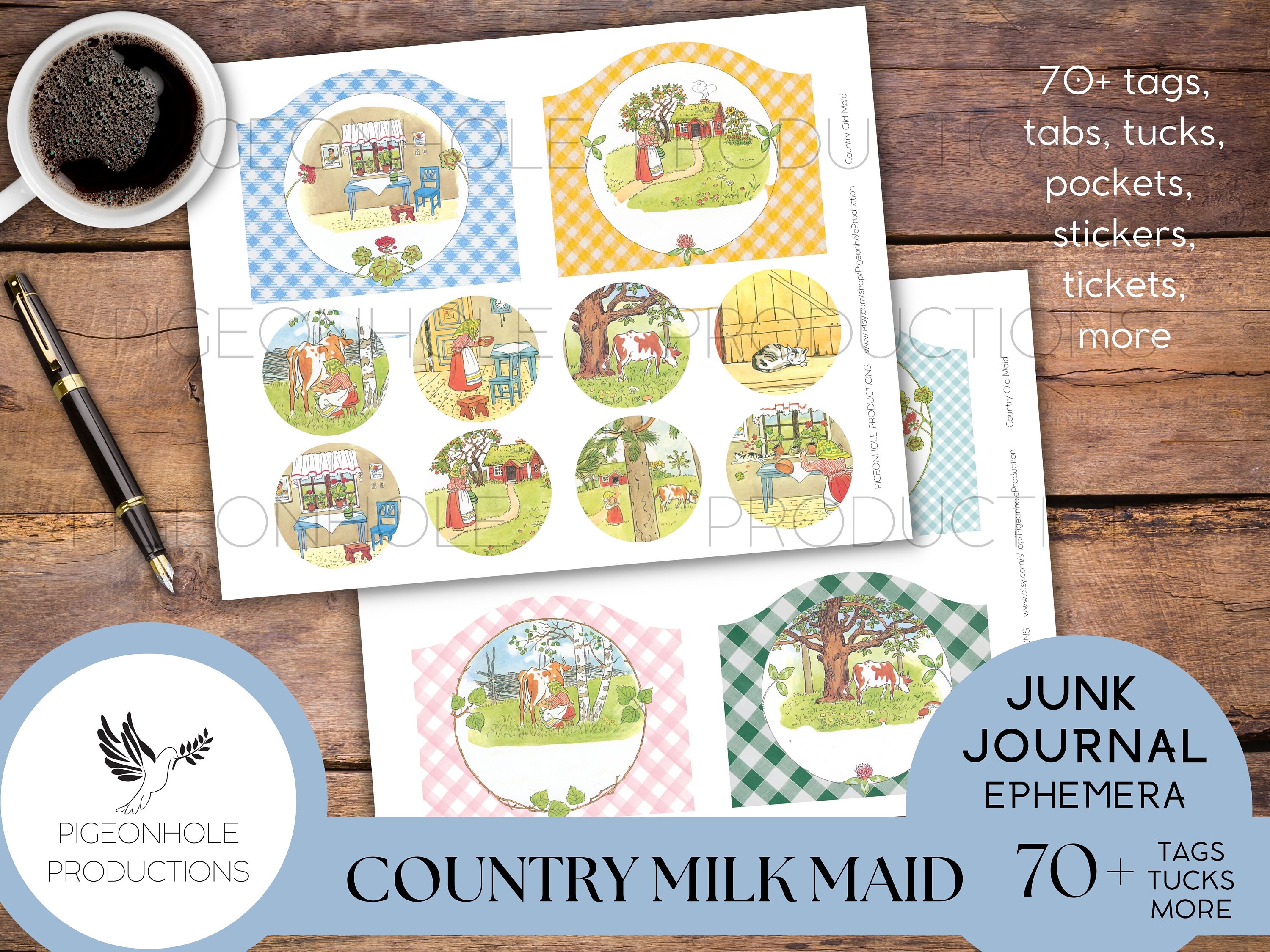Country Milk Maid Junk Journal EPHEMERA—PRINTABLE—70+ Cute Tags, Tucks ...