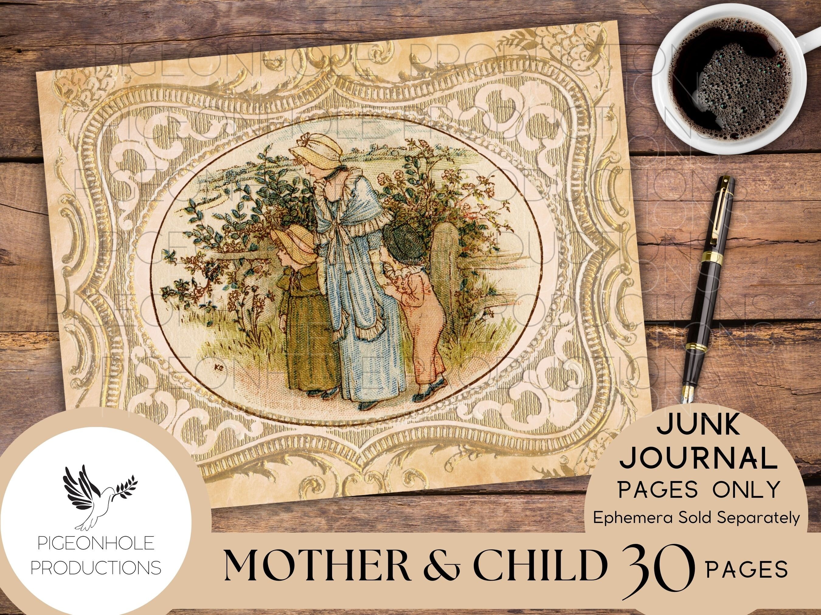 Mother & Child Junk Journal Pages Only Kit, PRINTABLE,30 Collage, Lined ...