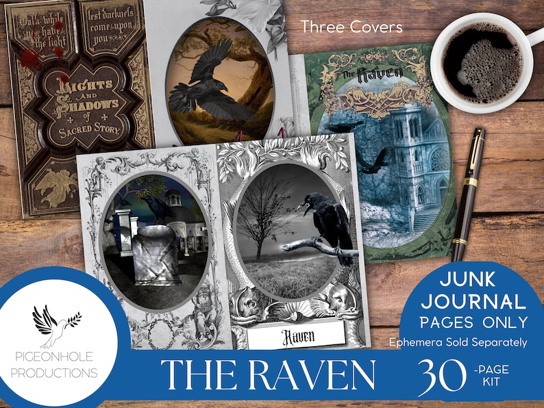 The Raven Junk Journal Kit Pages Onlyprintablehalloween Gothtribute to ...