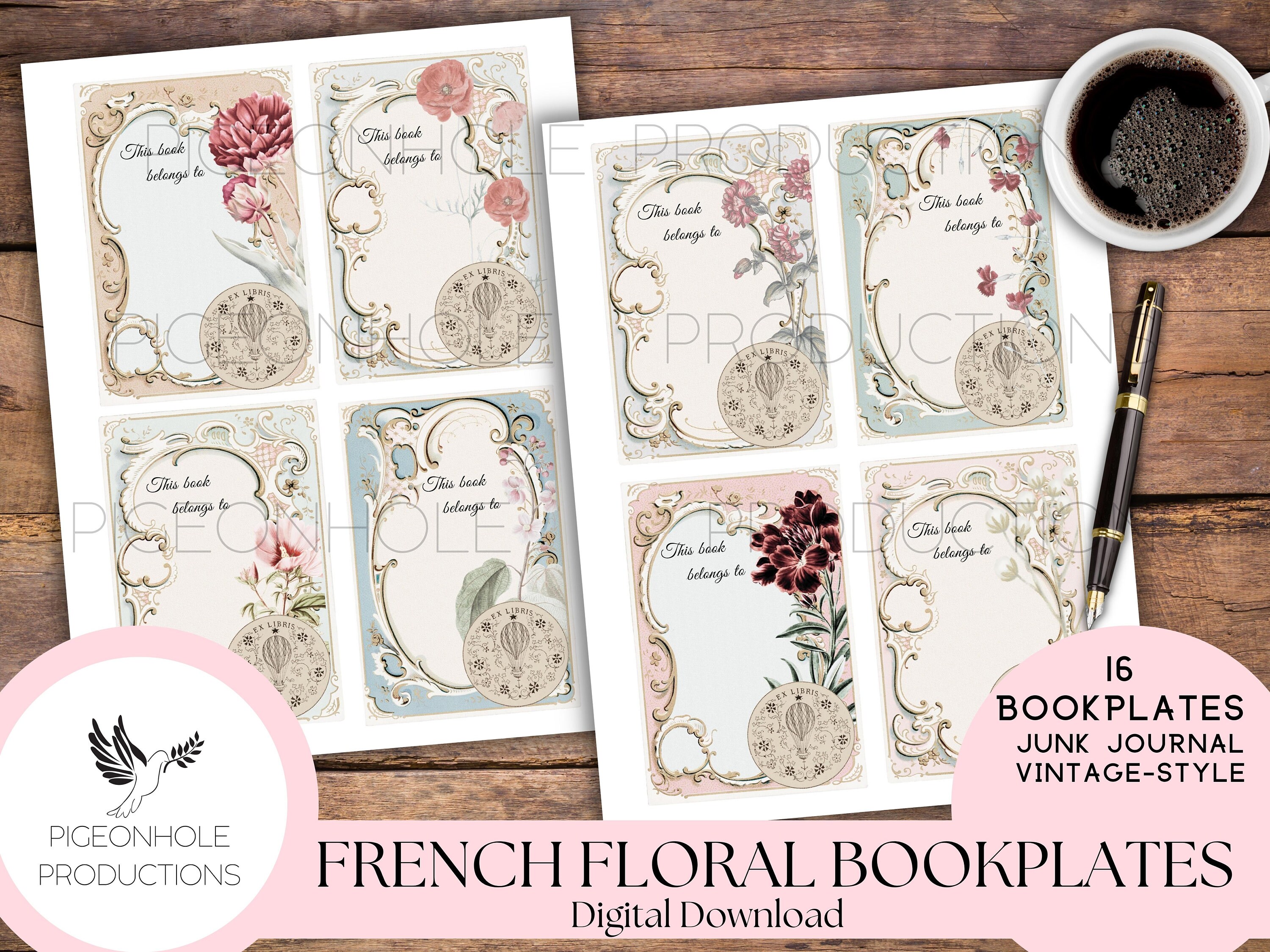 Vintage French Floral Bookplates—printable—32 Ex Libris Labels With ...