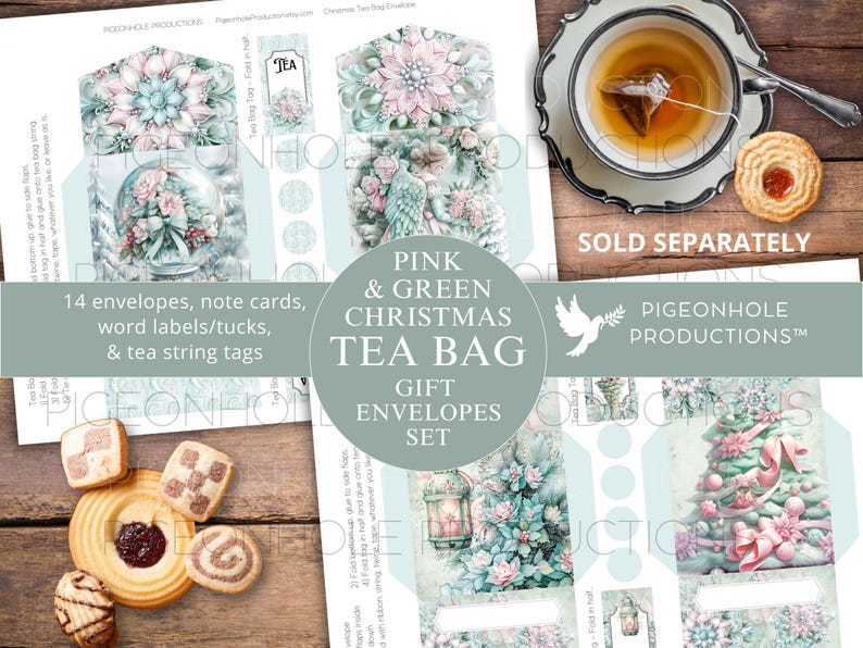Vintage Floral Tea Bag Envelope Kit, PRINTABLE, 18 Envelopes, Note ...