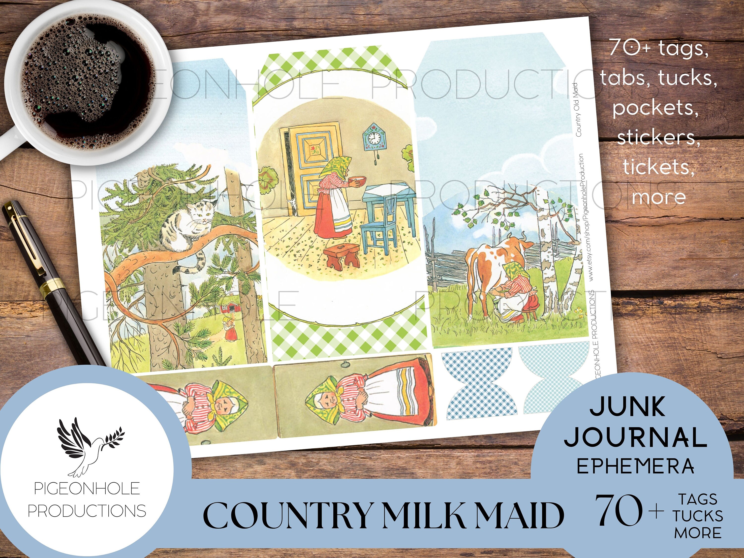 Country Milk Maid Junk Journal EPHEMERA—PRINTABLE—70+ Cute Tags, Tucks ...