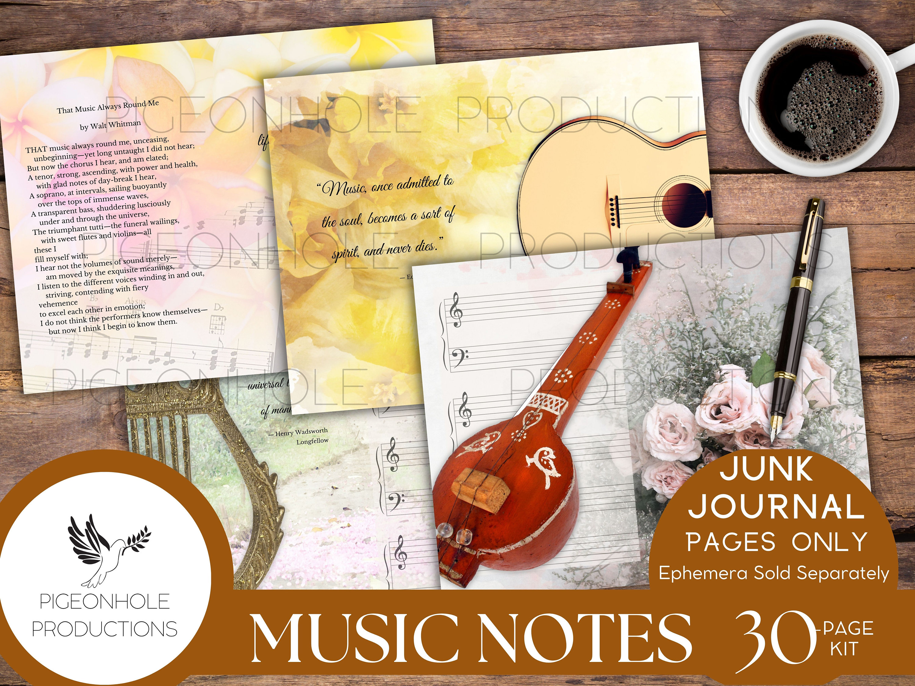 Music Notes Junk Journal Pages Kit, PRINTABLE, 30 Sheets Journal Pages ...