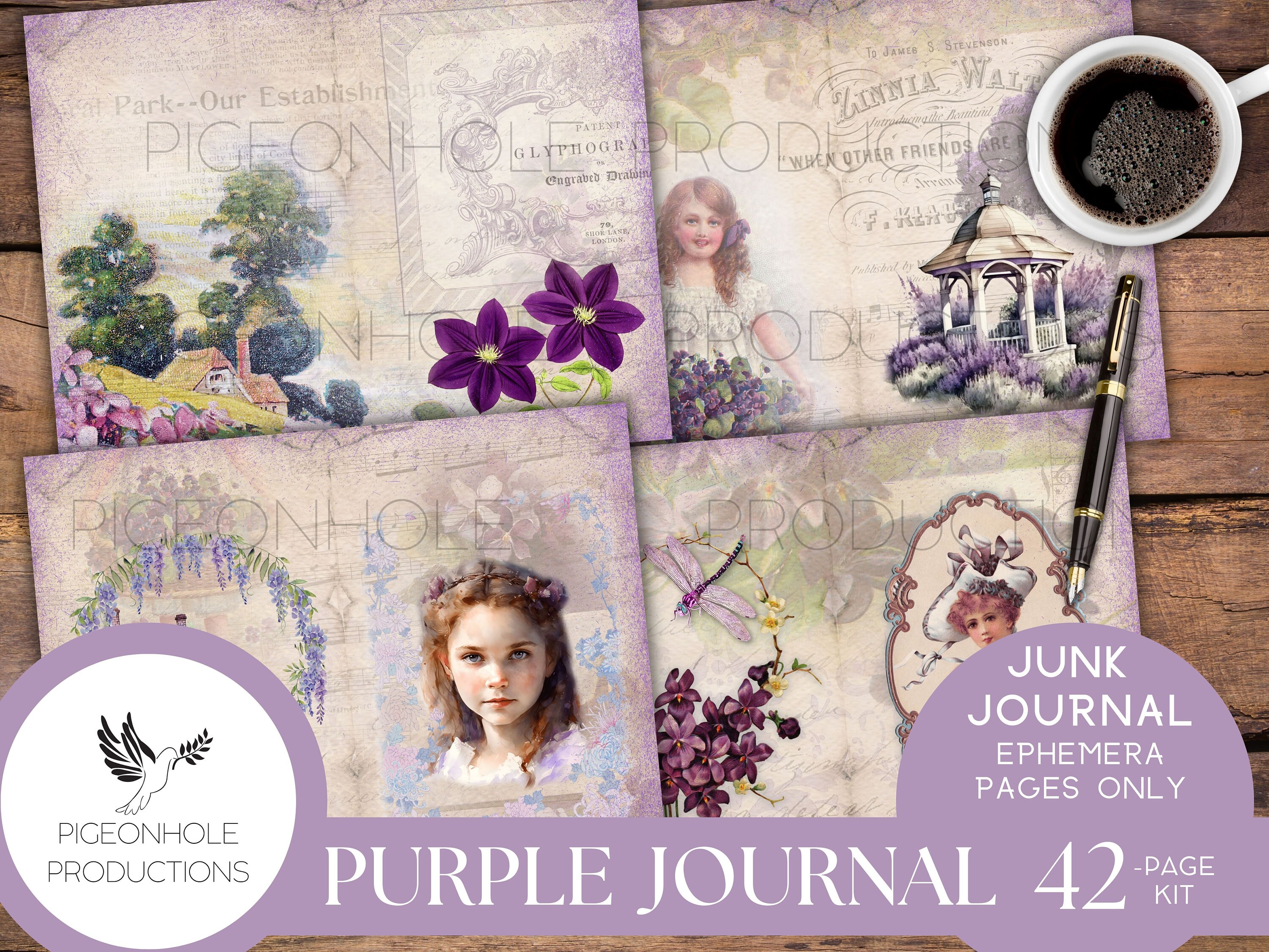 Purple Junk Journal Pages, PRINTABLE, 42 Decorative, Background ...