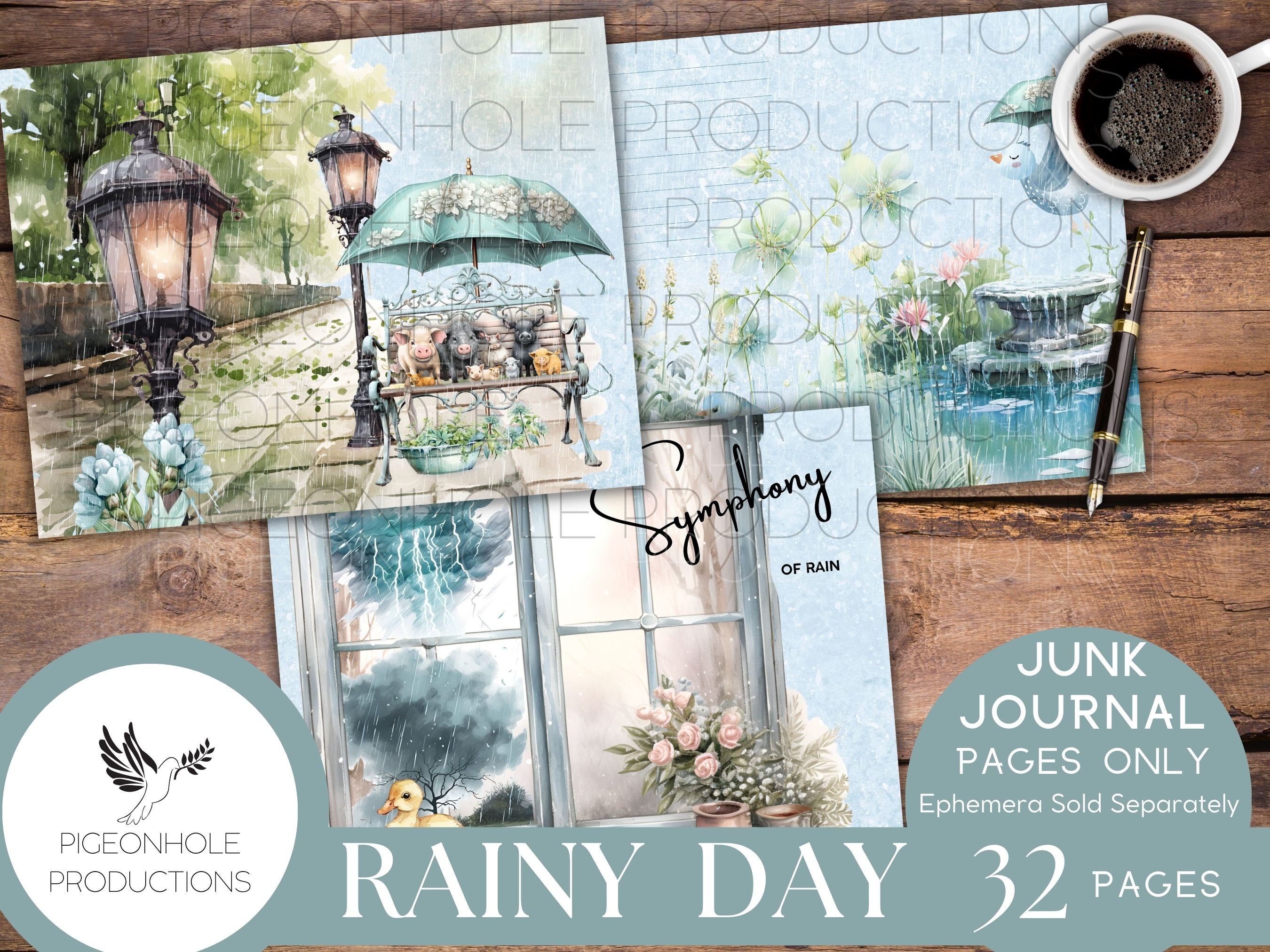 Rainy Day Journal Pages Only Kit, PRINTABLE, 32 Collage, Lined, Unlined ...