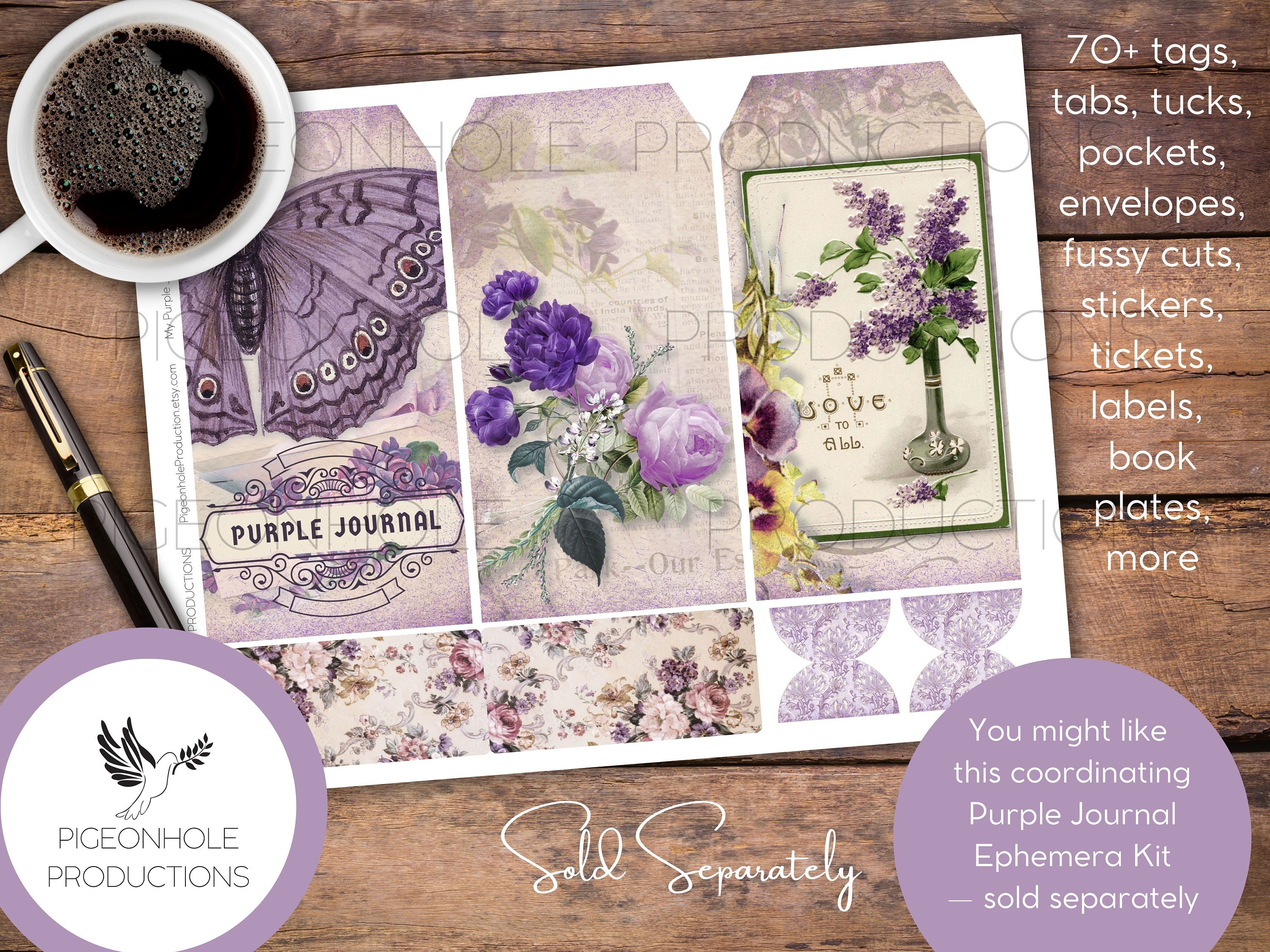 Purple Junk Journal Pages PRINTABLE 42 Decorative - Etsy