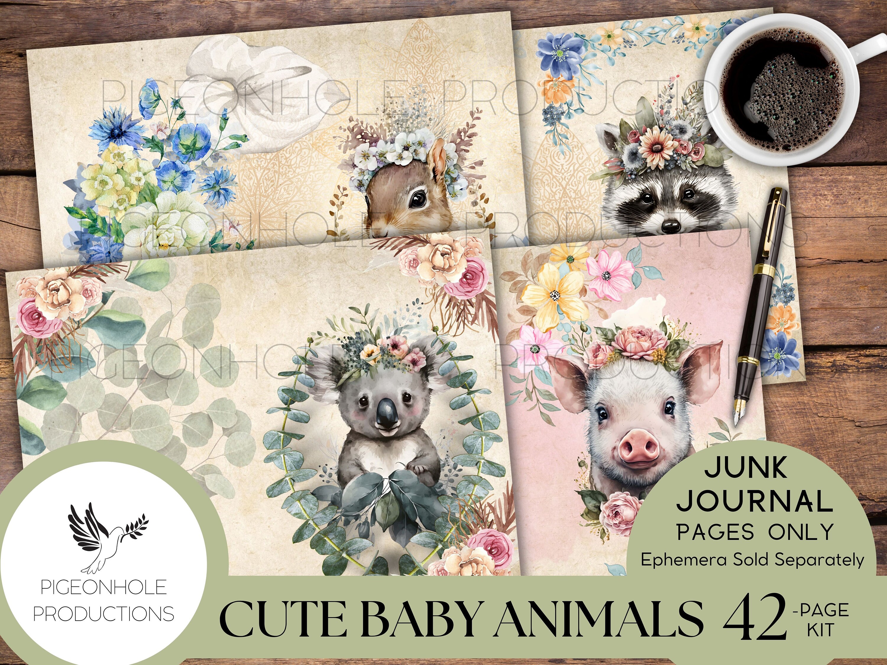 Cute Baby Animals Junk Journal Pages, PRINTABLE, 42 Sweet Baby Animals ...