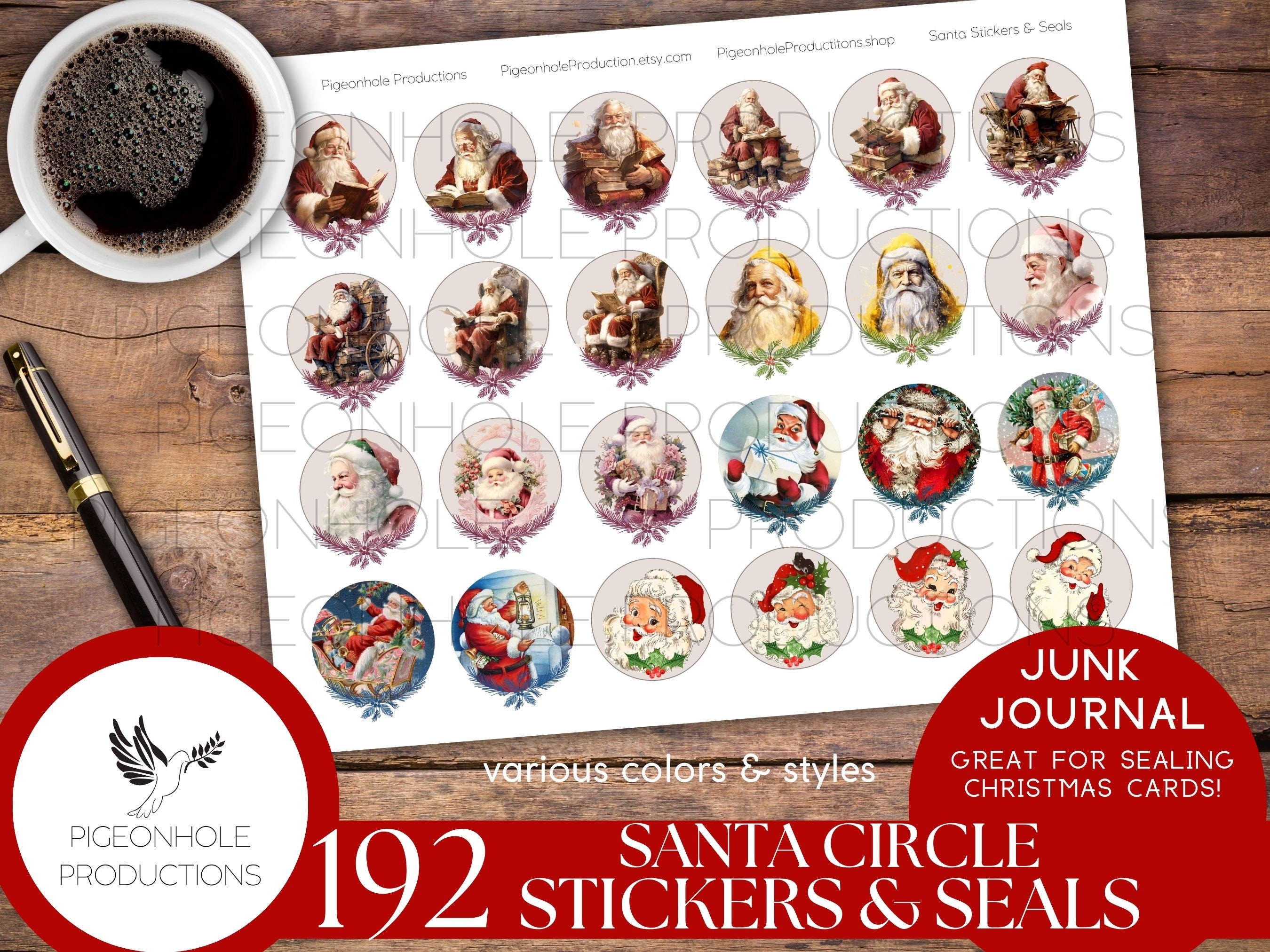 Santa Circle Stickers & Seals PRINTABLE 192 Christmas - Etsy
