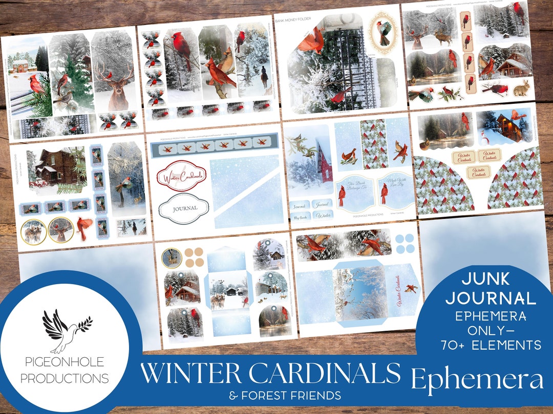 Winter Cardinal Bird Junk Journal EPHEMERA—PRINTABLE—70+ Tags, Tucks ...