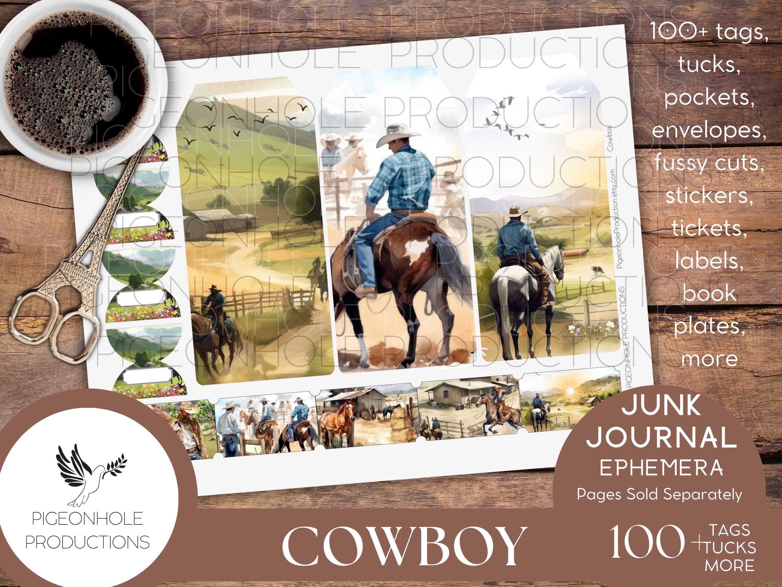 Cowboy Junk Journal EPHEMERA, PRINTABLE, 70+ Tags, Tucks, Pockets ...