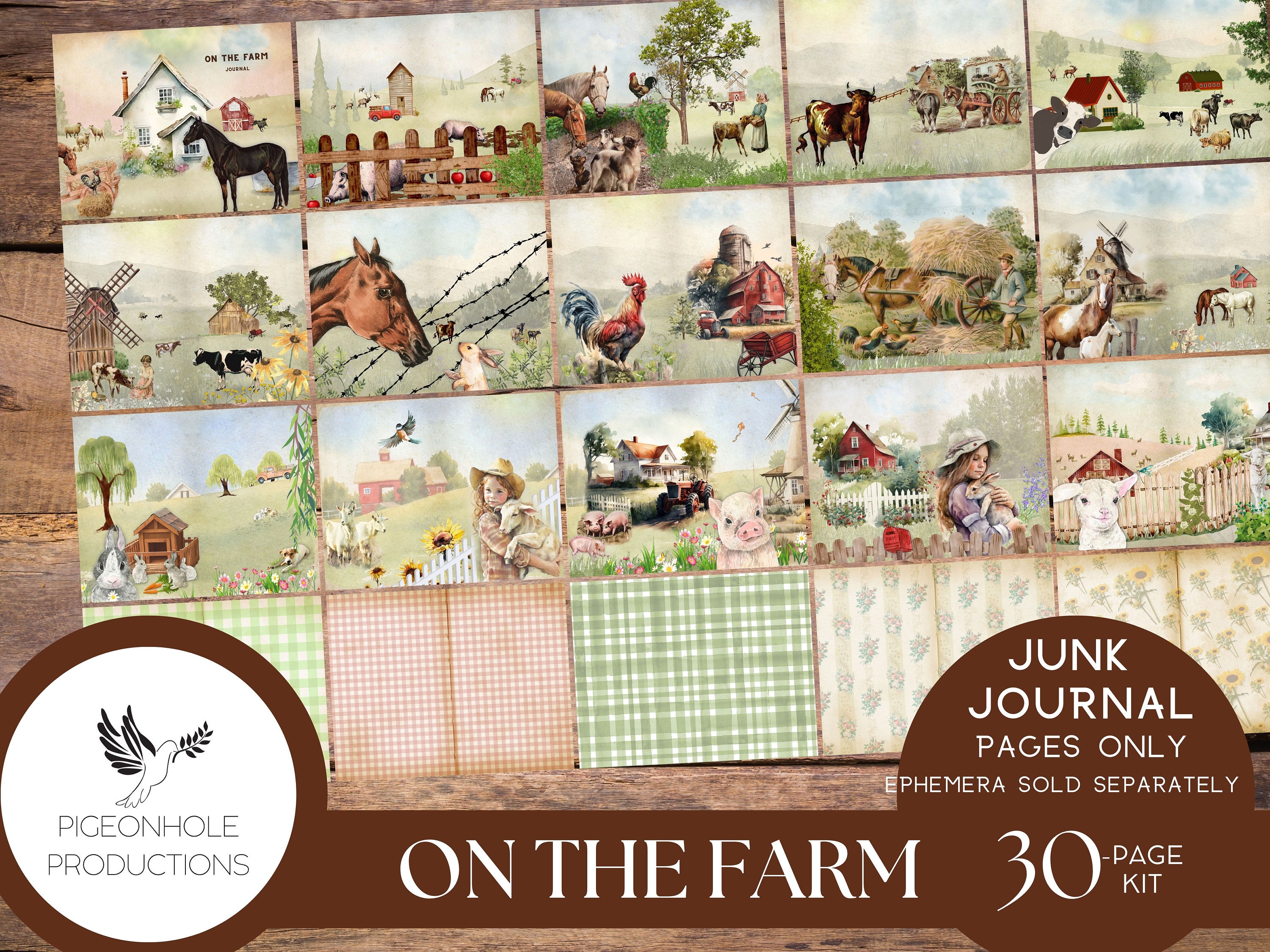 On the Farm Junk Journal Pages Only Kit, PRINTABLE, 30 Sheets of ...