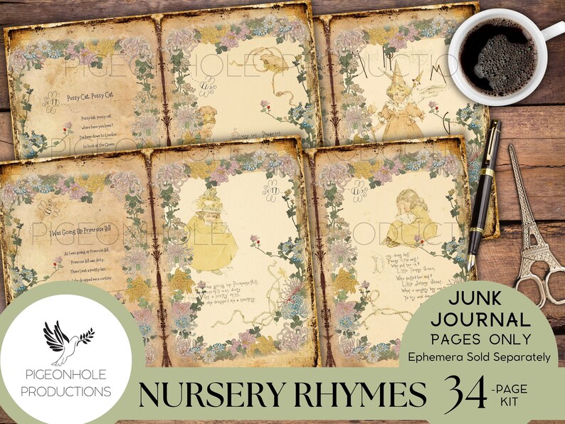 Nursery Rhymes Junk Journal Pages PRINTABLE Lovely Collage - Etsy