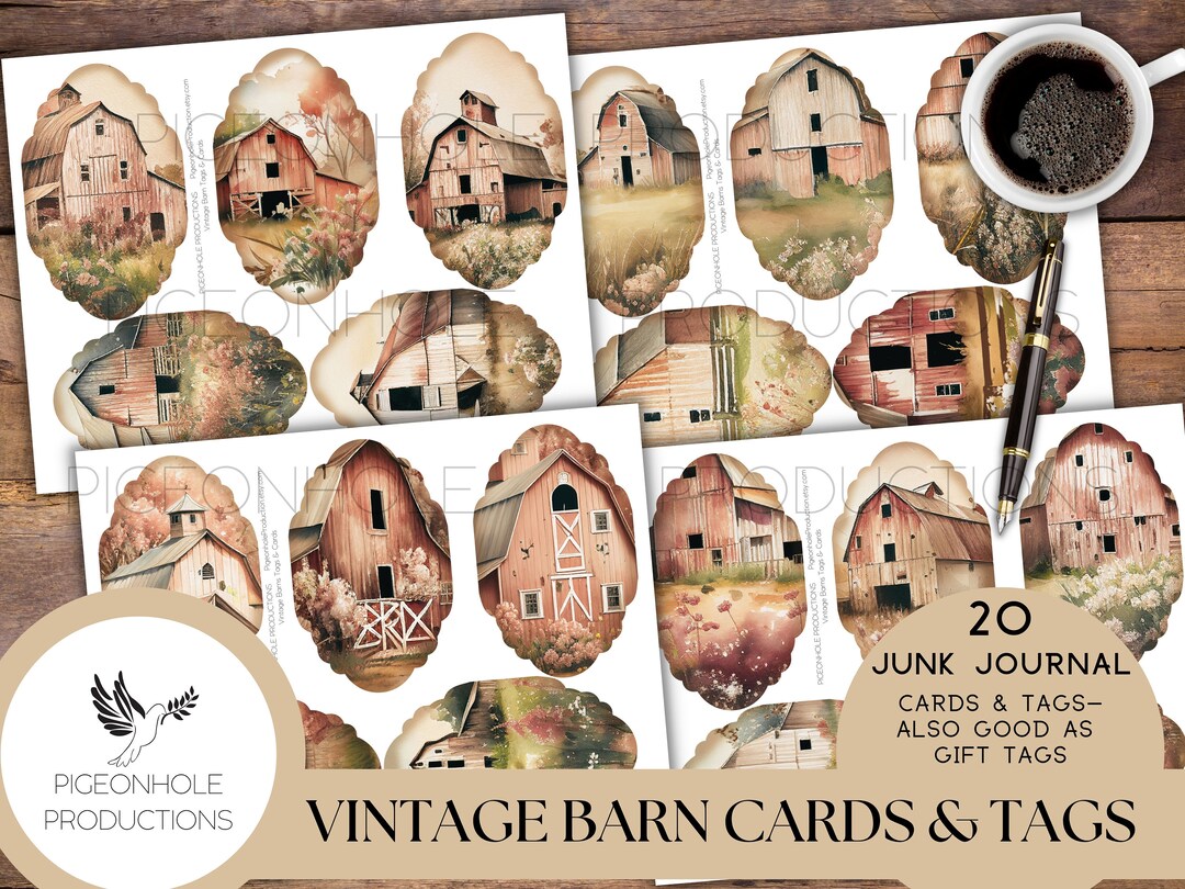 Vintage Barn Junk Journal Cards & Tags, PRINTABLE, 20 Cards and Tags ...