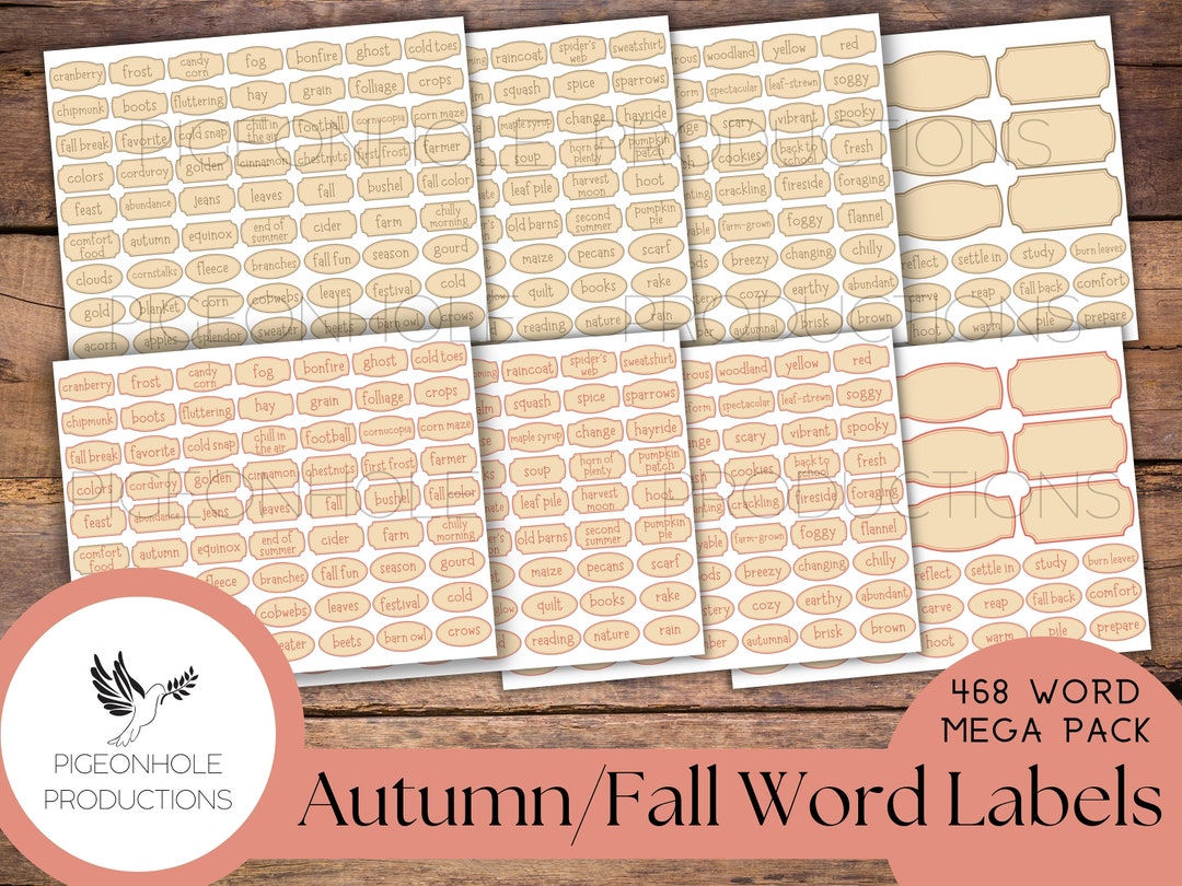 468 Autumn Fall Word Labels Mega Pack, PRINTABLE, for Junk Journals and ...