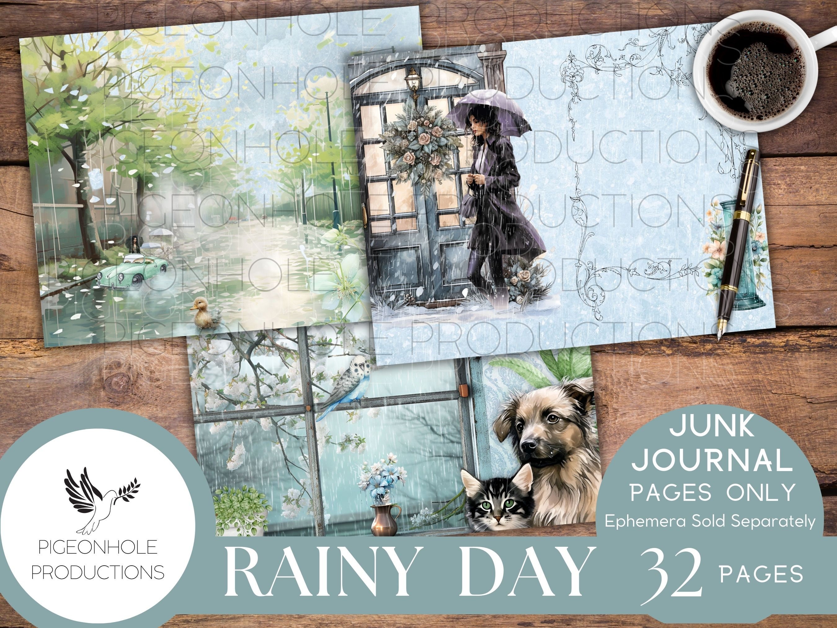 Rainy Day Journal Pages Only Kit, PRINTABLE, 32 Collage, Lined, Unlined ...