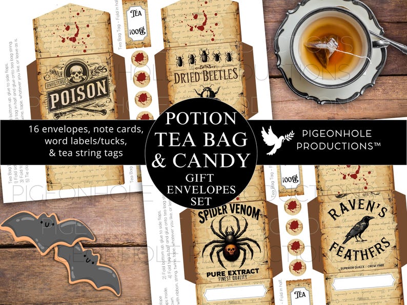 Potion Tea Bag & Candy Envelope Kit, PRINTABLE, 16 Envelopes, Note ...