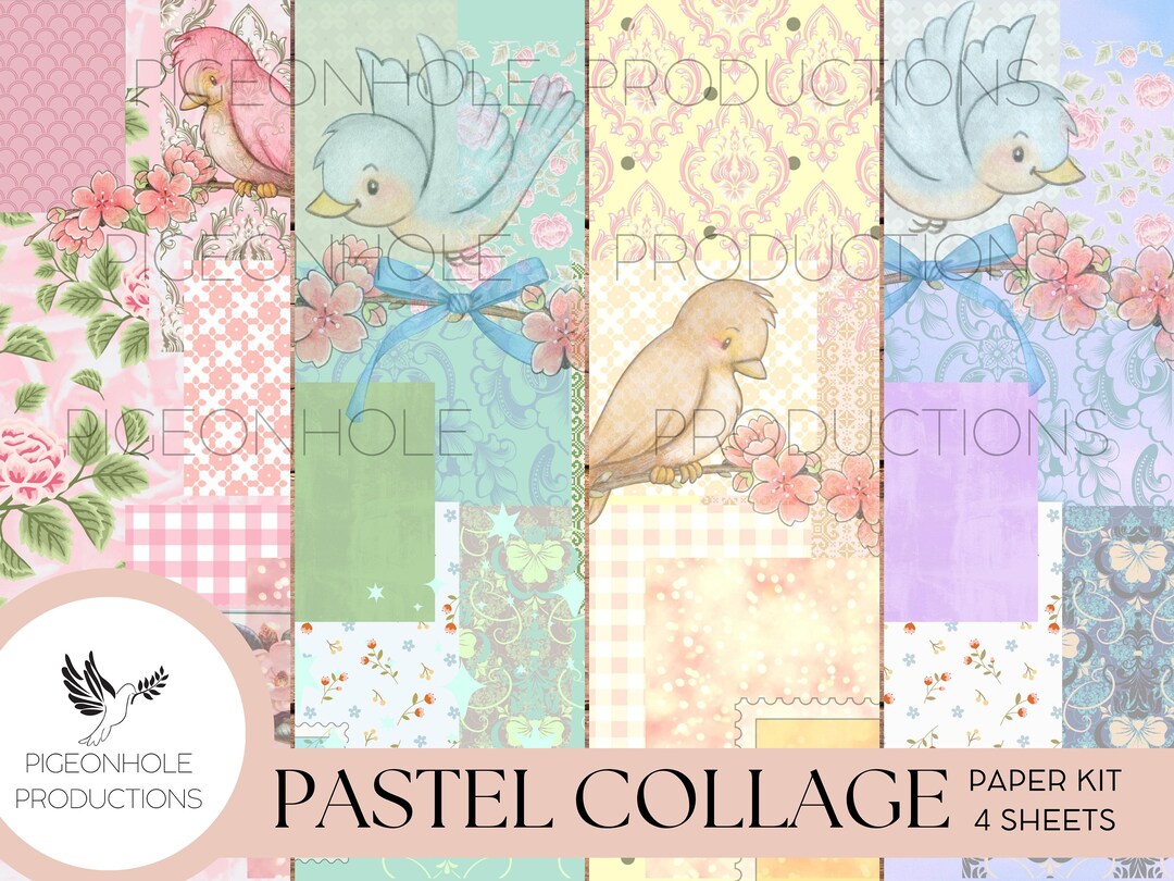 Pastel Collage Paper Kit, PRINTABLE, for Junk Journals, Scrapbooking ...