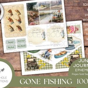 Gone Fishing Junk Journal EPHEMERA, PRINTABLE, 90+ Tags, Tucks, Pockets ...