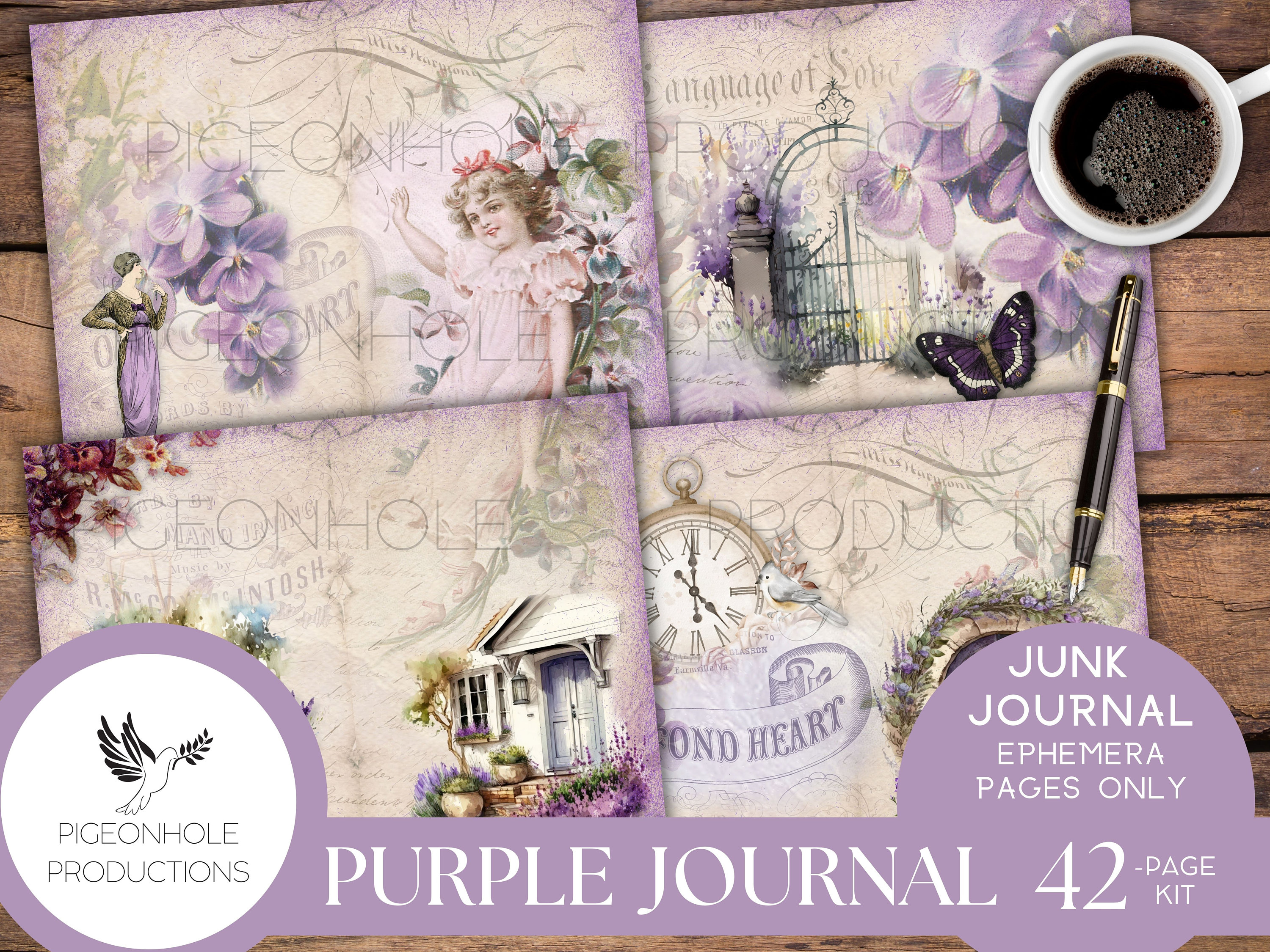 Purple Junk Journal Pages PRINTABLE 42 Decorative - Etsy