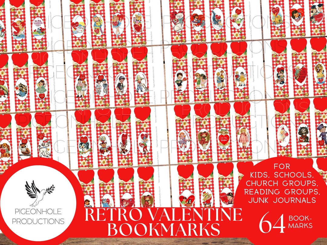 Retro Valentine Bookmarks, PRINTABLE, Gift-giving for Kids, Church ...