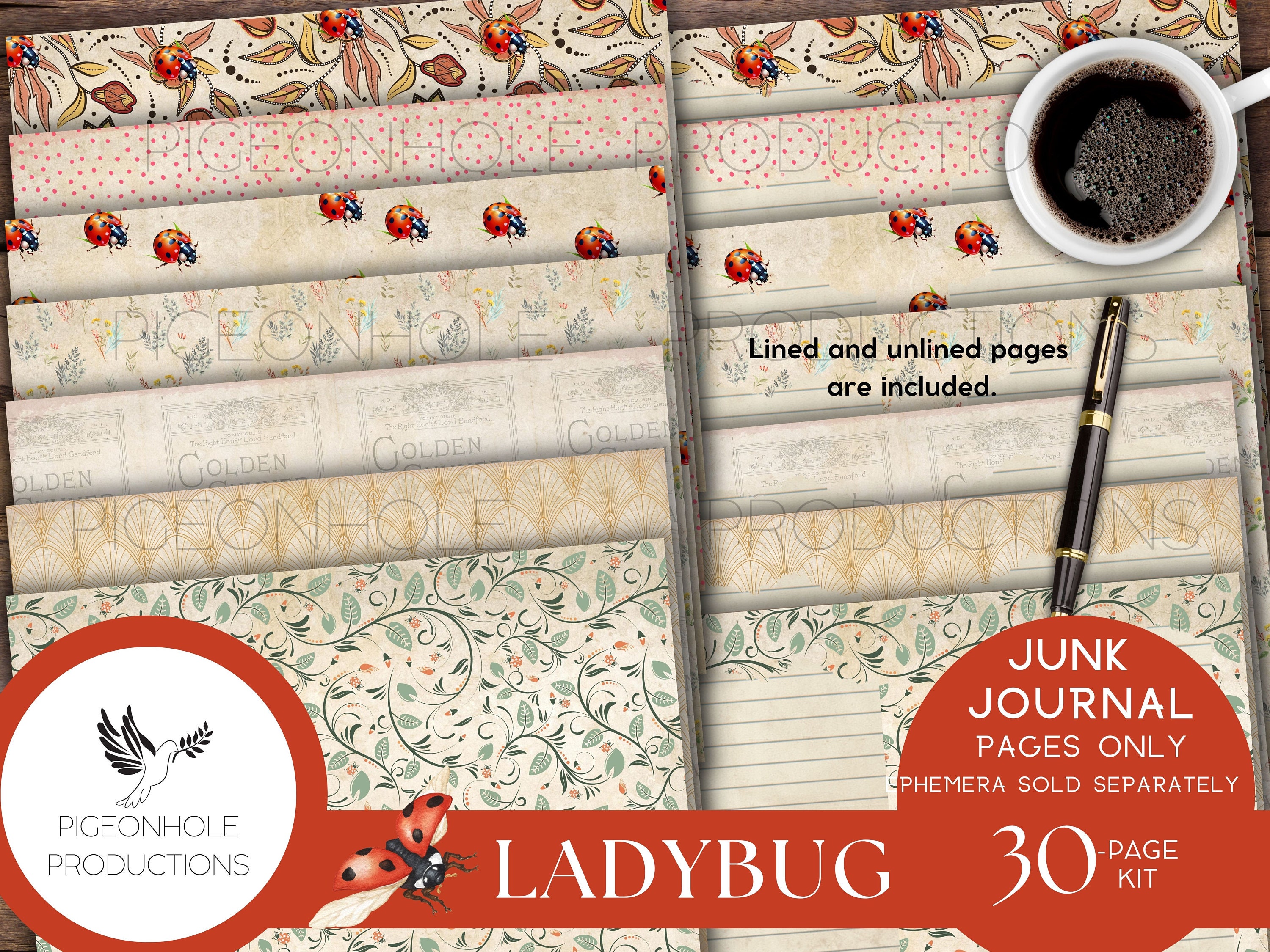 Ladybug Junk Journal Pages Only Kit PRINTABLE 30 Collage - Etsy