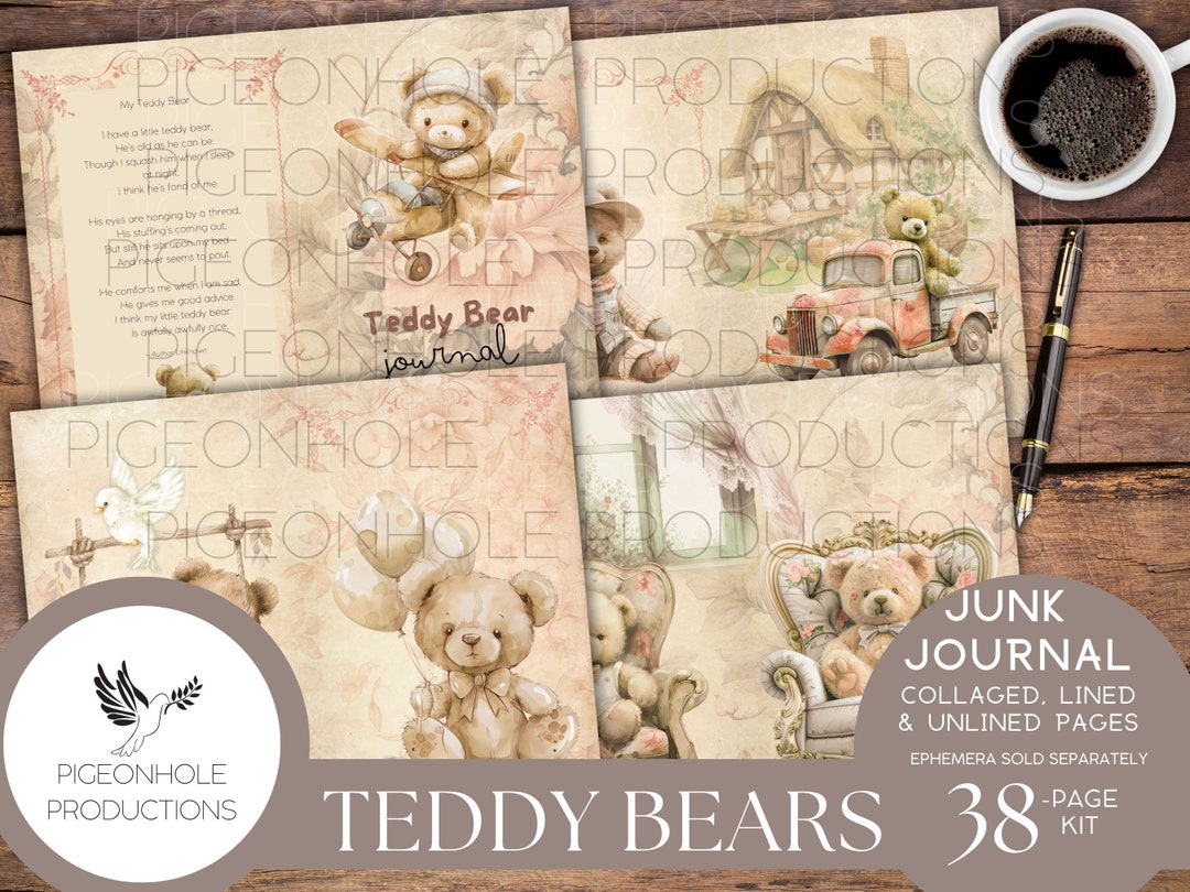 Teddy Bears Junk Journal Pages, PRINTABLE, 38 Collaged, Lined, Unlined ...