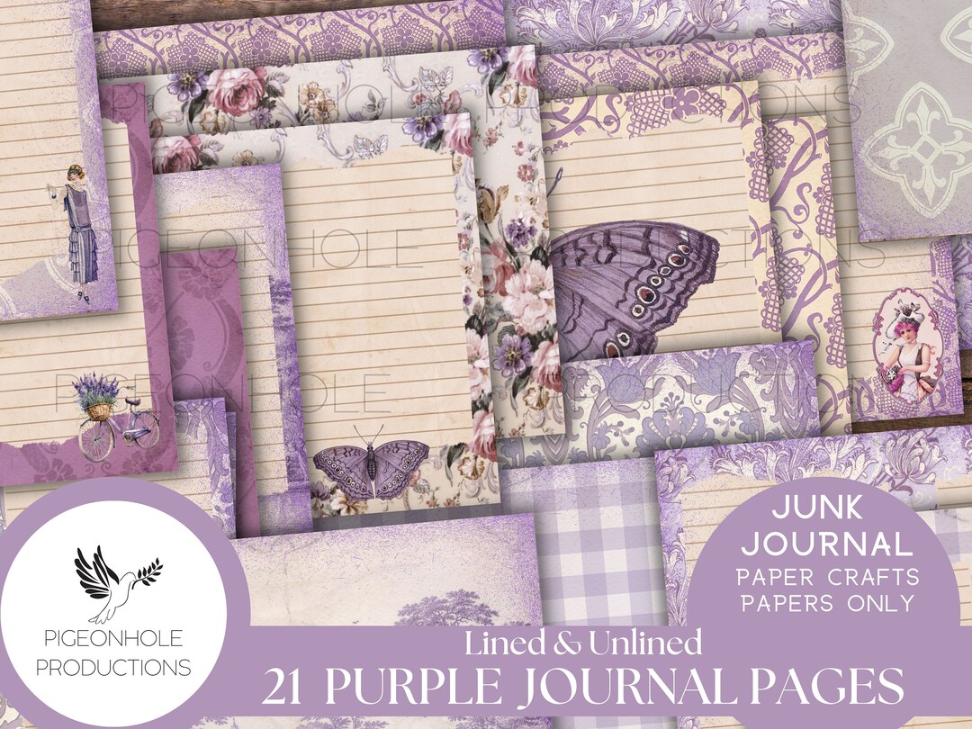 Purple Junk Journal Lined & Unlined Papers, PRINTABLE, 21 Sheets ...