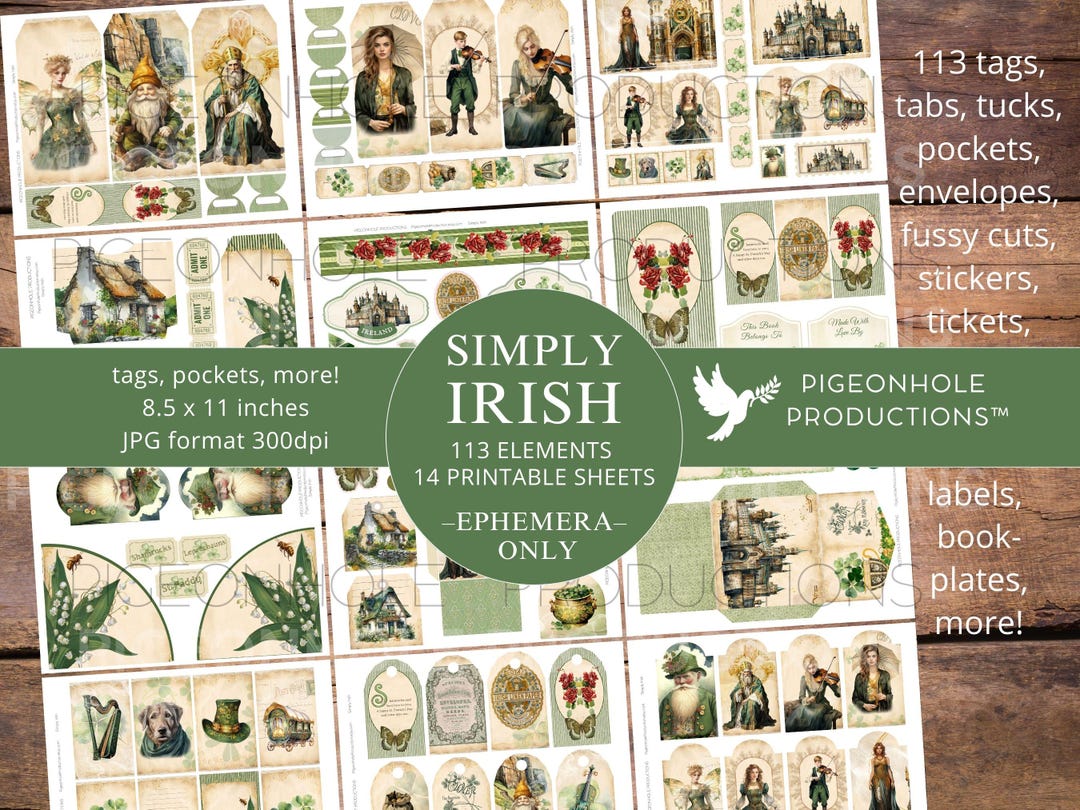 Simply Irish Junk Journal EPHEMERA, PRINTABLE, 113 Journal Cards, Tags ...