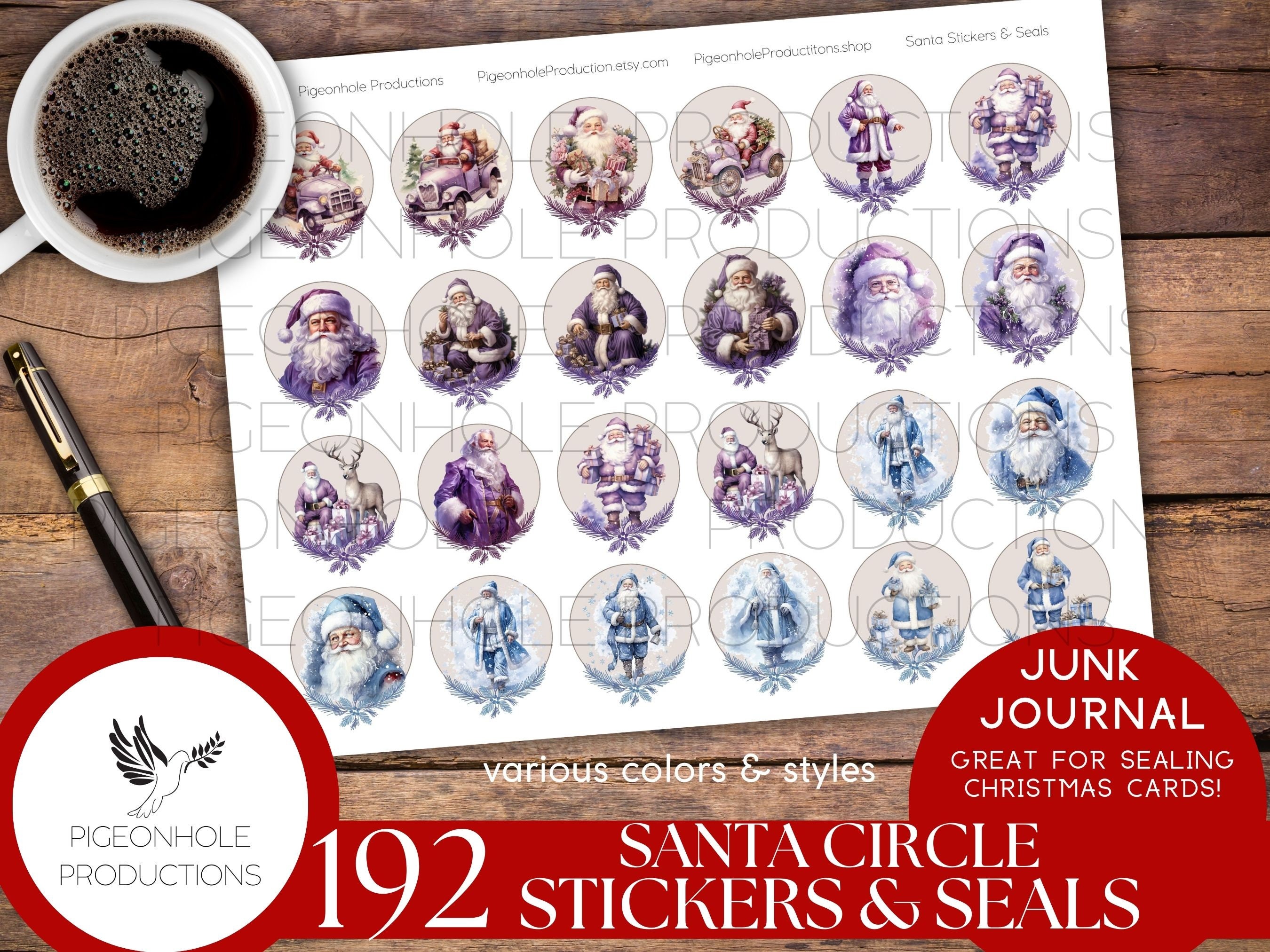Santa Circle Stickers & Seals PRINTABLE 192 Christmas - Etsy
