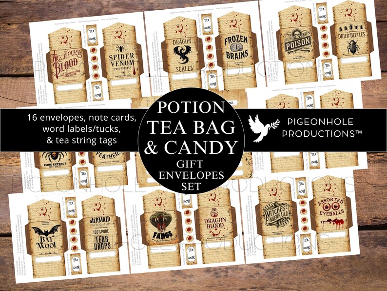 Potion Tea Bag & Candy Envelope Kit, PRINTABLE, 16 Envelopes, Note ...