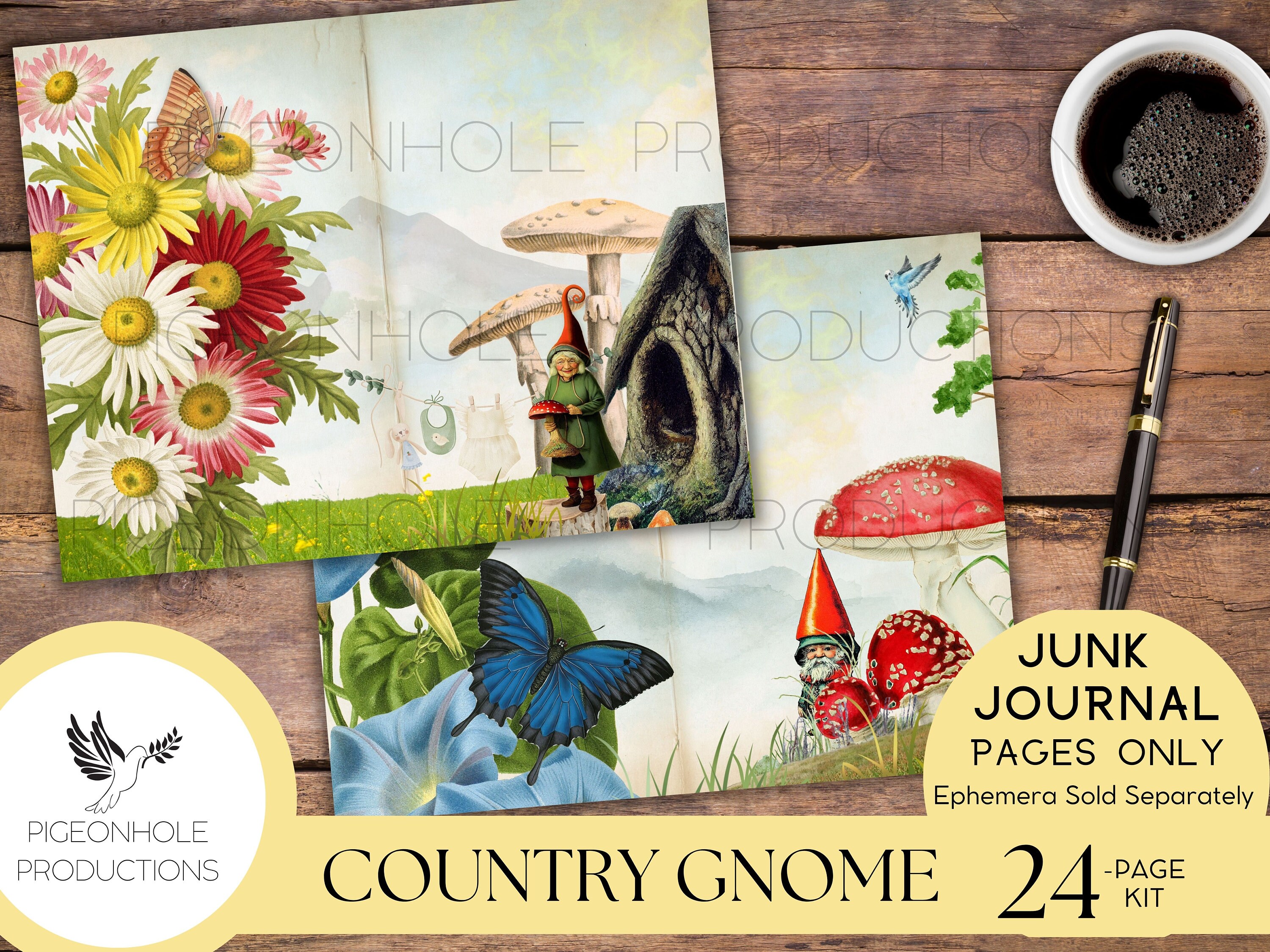 Country Gnome Junk Journal Pages, PRINTABLE, 24 Sheets of Decorative ...